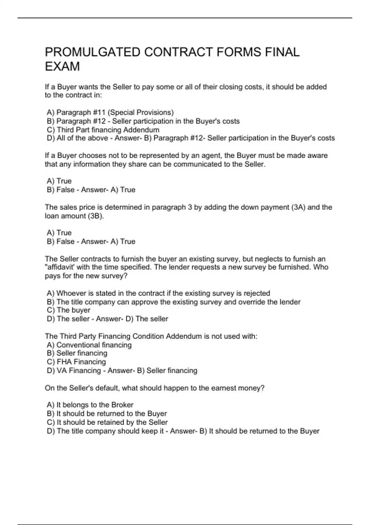 Promulgated Contract Forms final exam - Promulgated contract forms ...