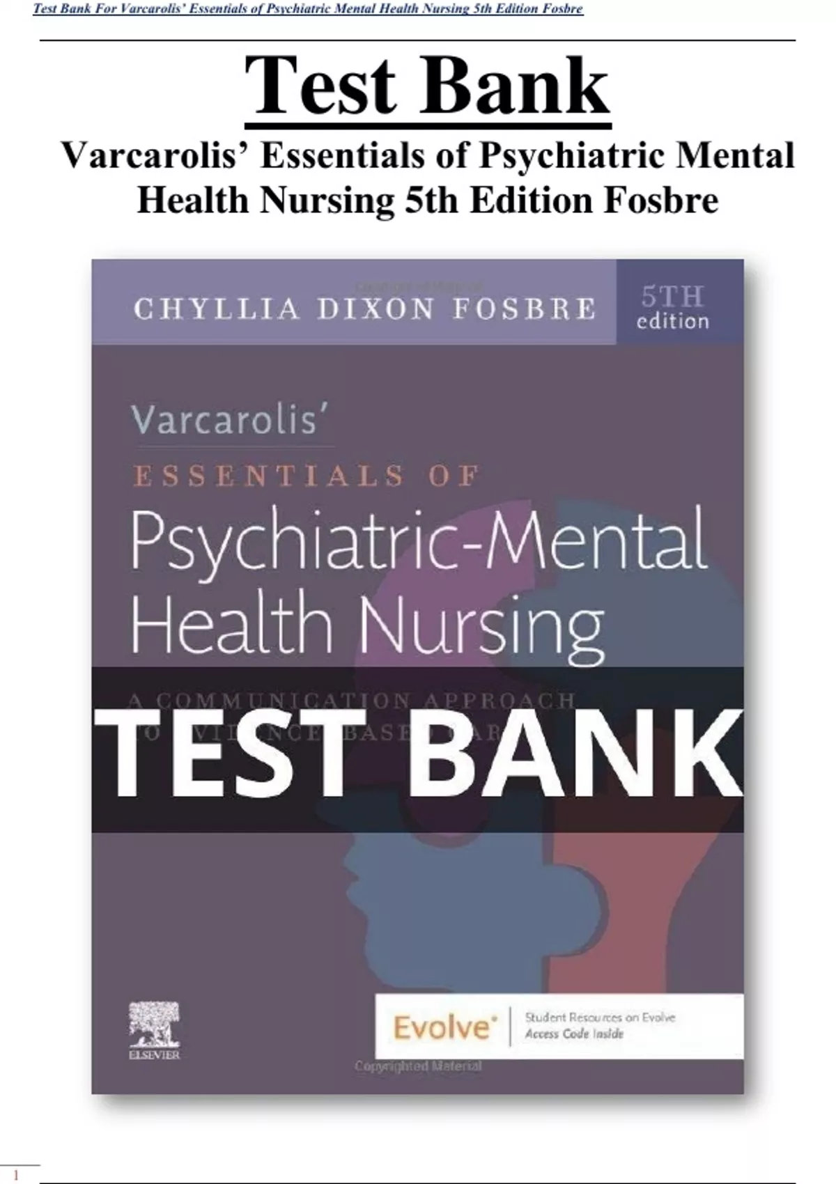 Test Bank For Varcarolis’ Essentials of Psychiatric Mental Health ...