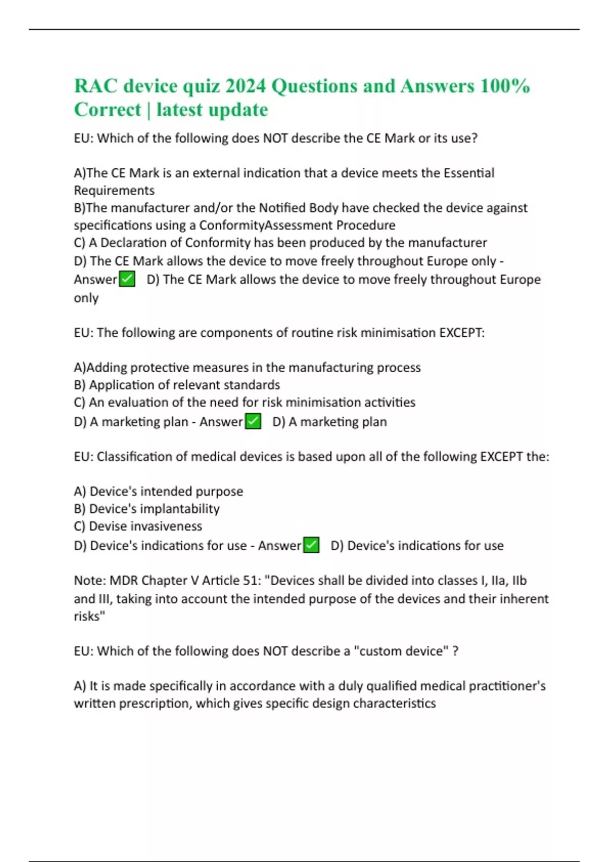 RAC device quiz 2024 Questions and Answers 100% Correct | latest update ...