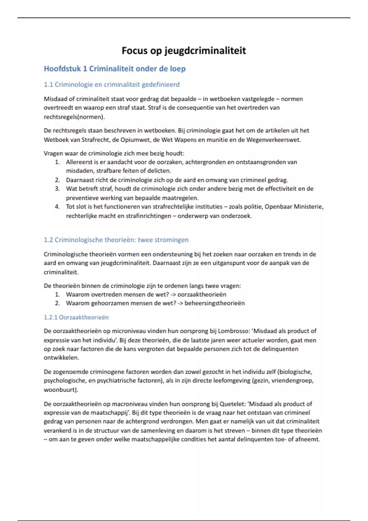 Focus op Jeugdcriminaliteit samenvatting - Jeugdcriminologie - Stuvia NL
