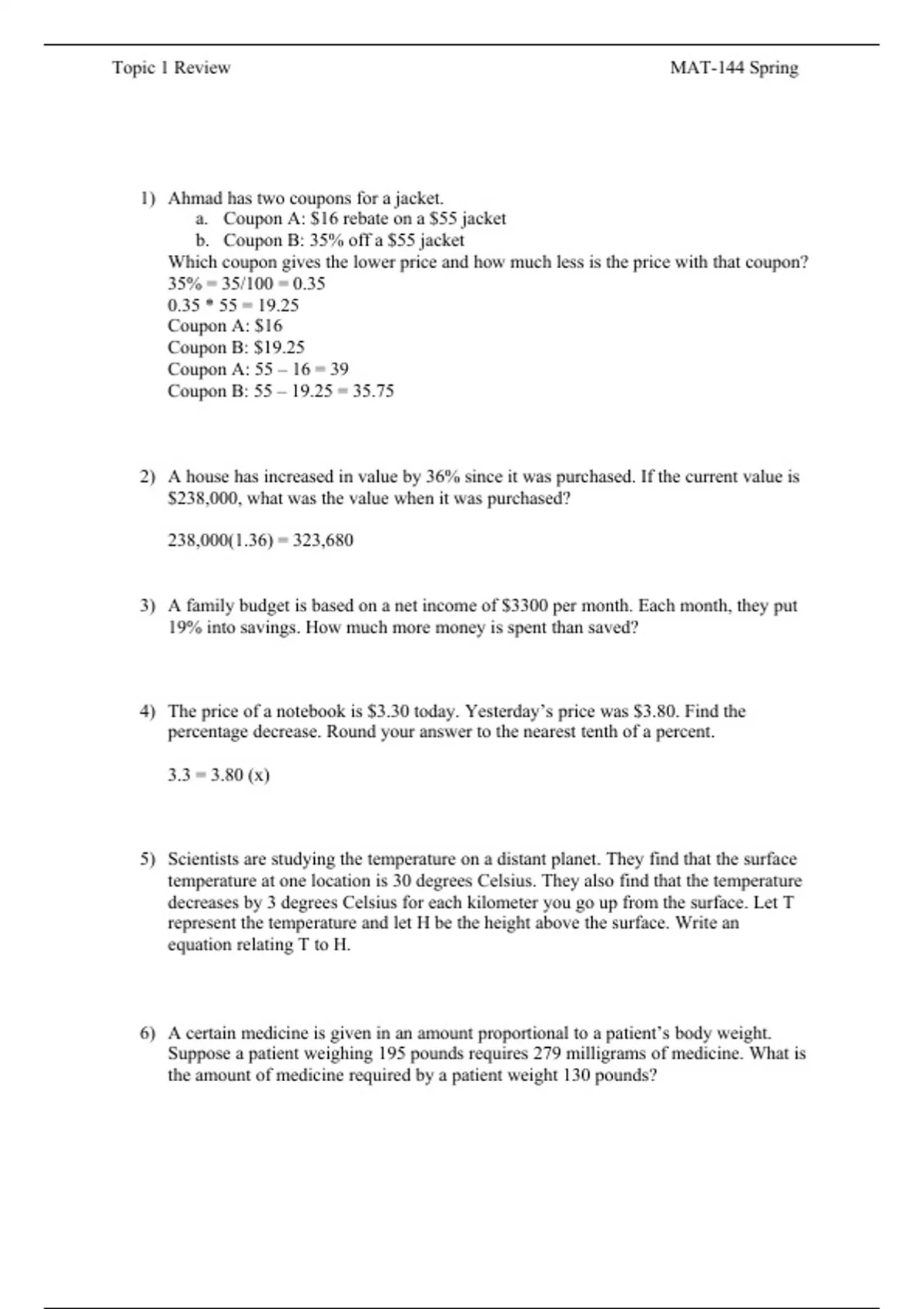 MAT 144 Topic 1 Review; Complete Topic 1 Review in ALEKS - MAT 144 ...