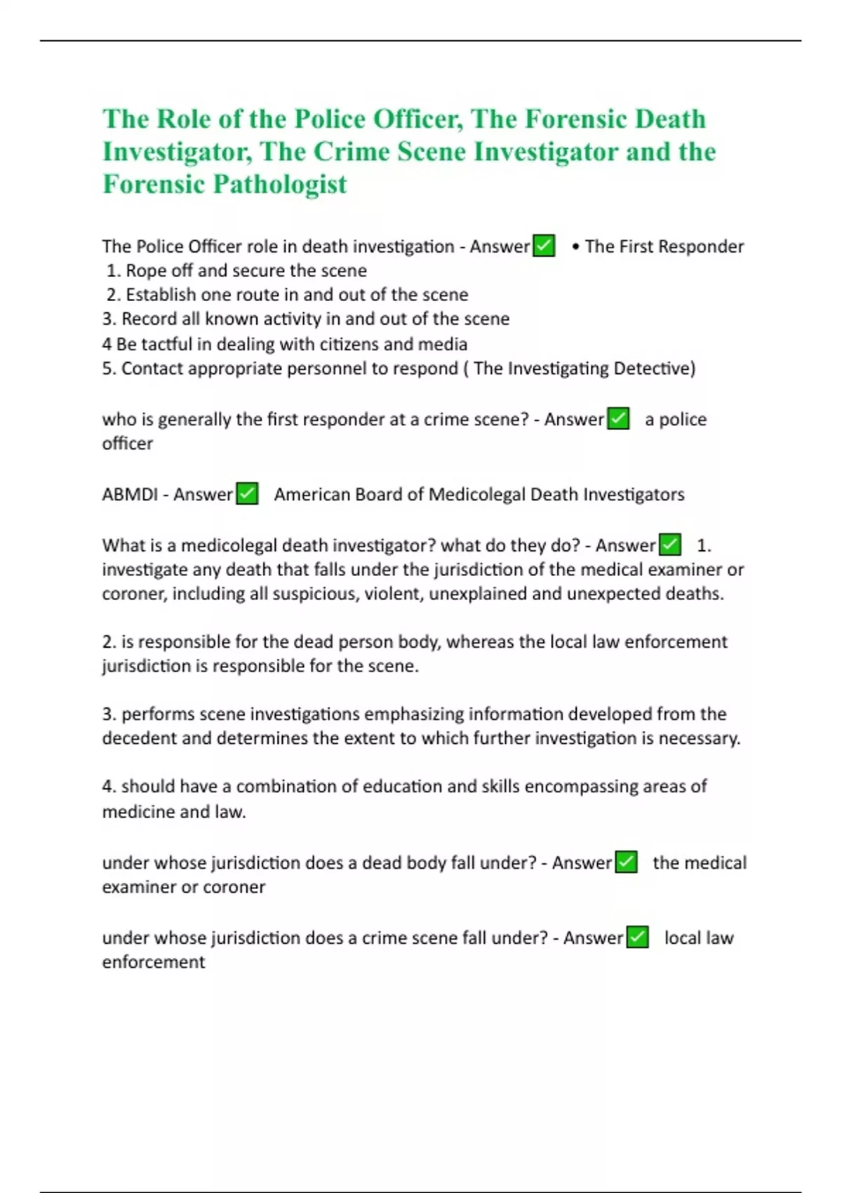 The Role of the Police Officer, The Forensic Death Investigator, The ...