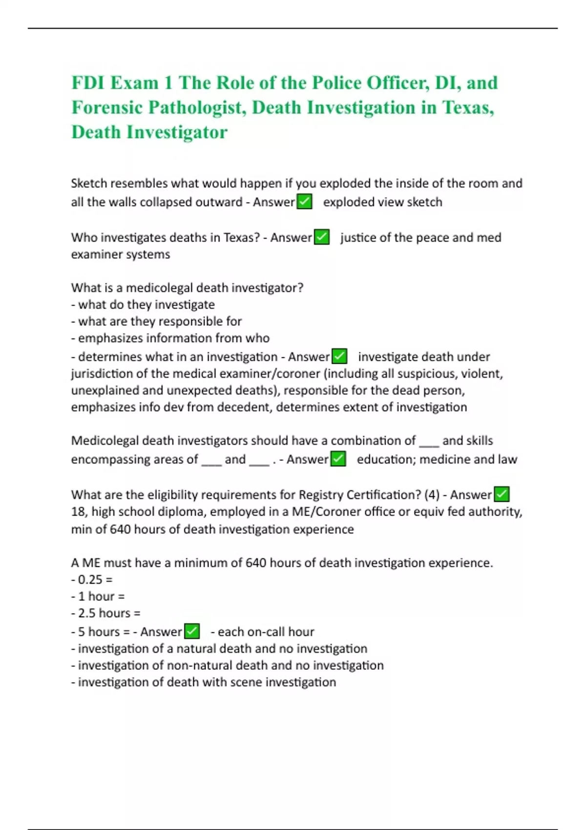 FDI Exam 1 The Role of the Police Officer, DI, and Forensic Pathologist ...