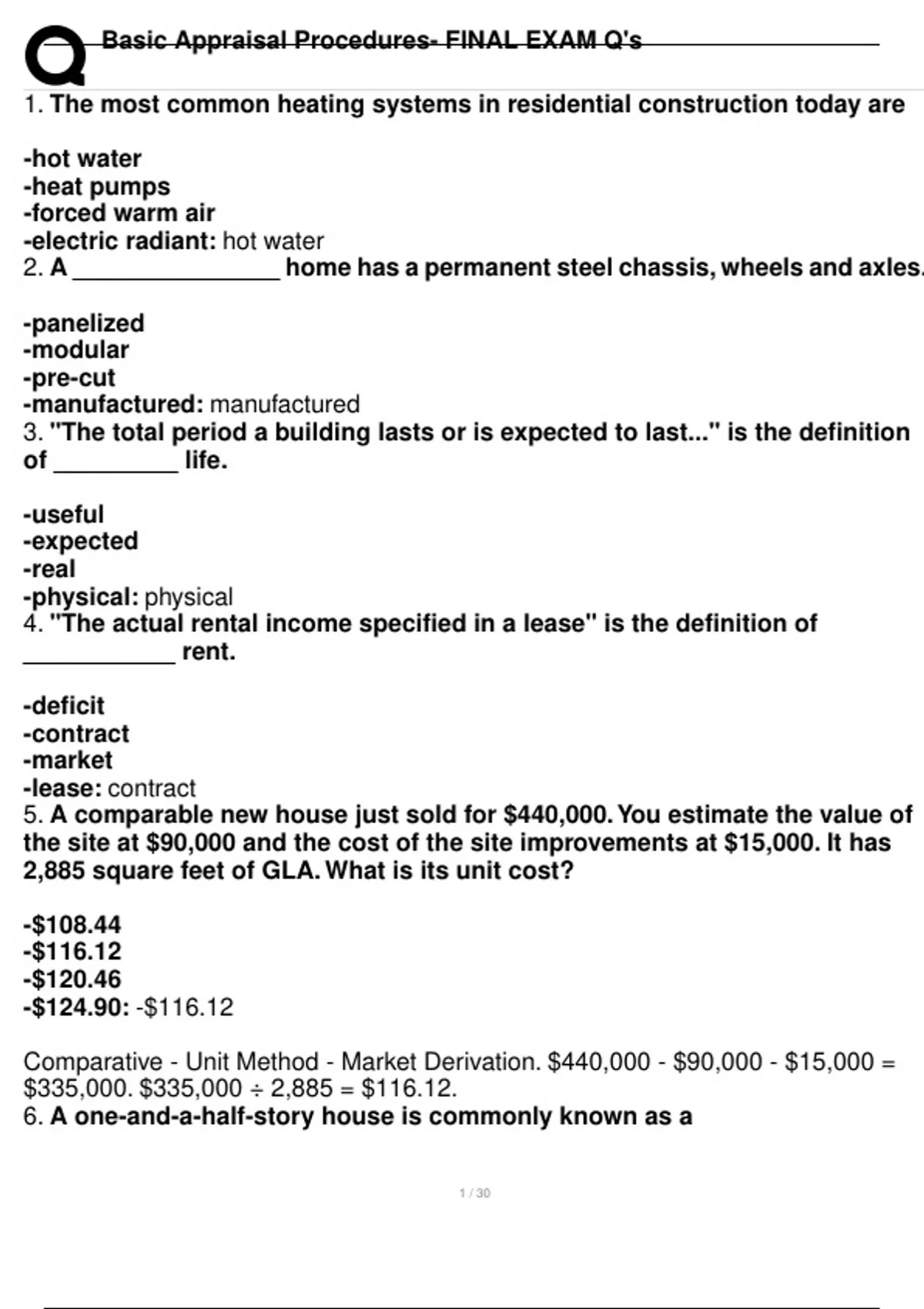 Basic Appraisal Procedures- FINAL EXAM QUESTIONS & ANSWERS 2023( A+ ...