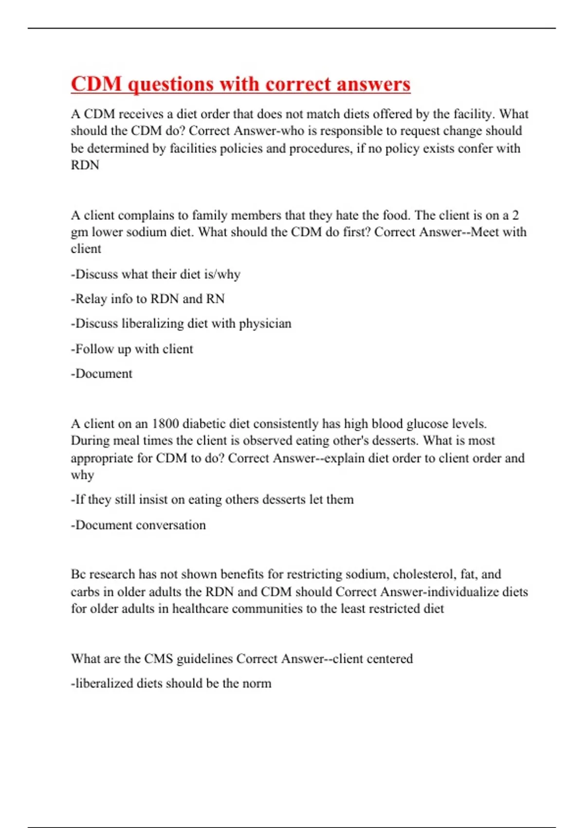 CDM questions with correct answers - CDM - Stuvia US