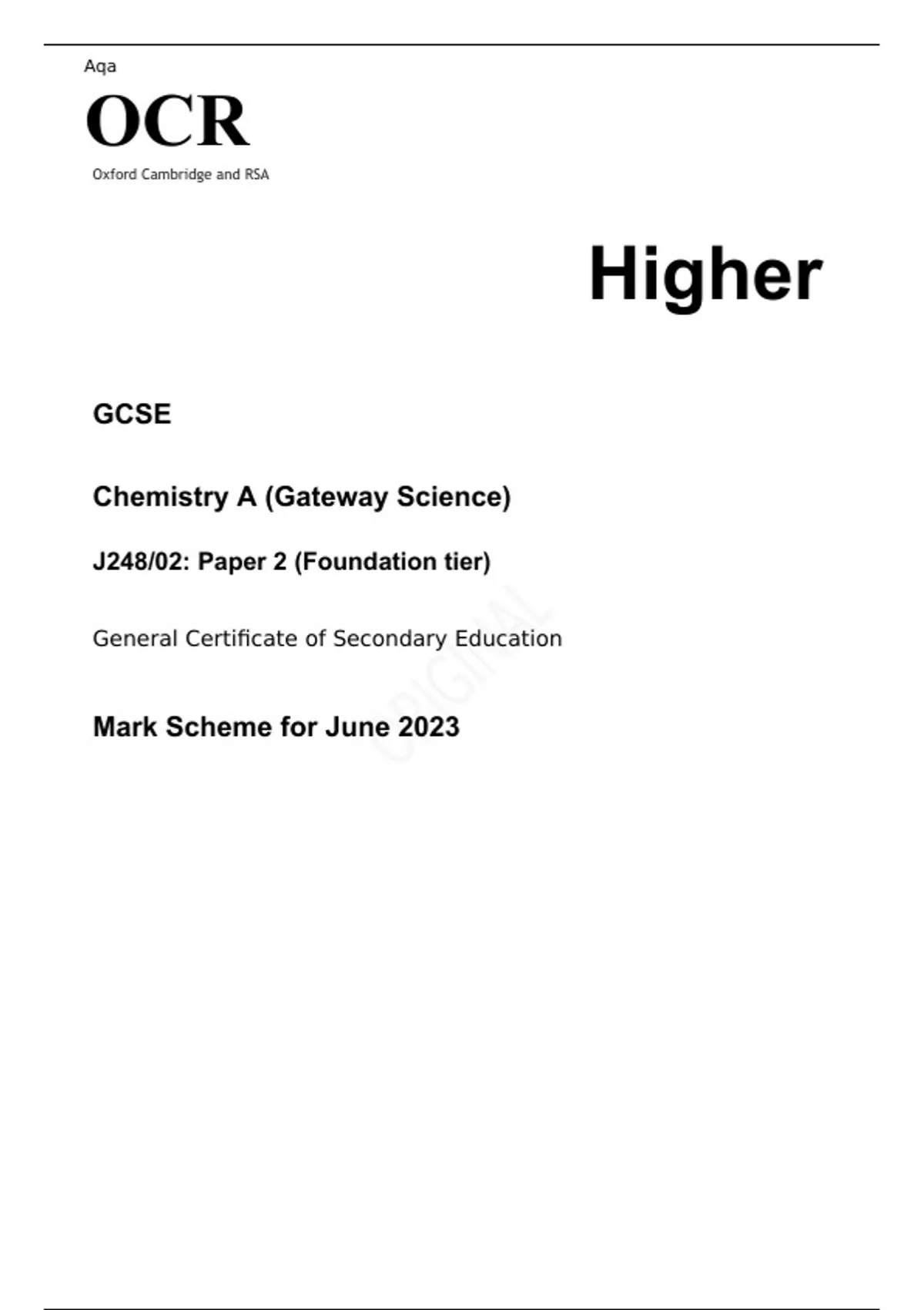 OCR GCSE (9–1) Chemistry A (Gateway Science) Paper 1 AND 2 Foundation ...
