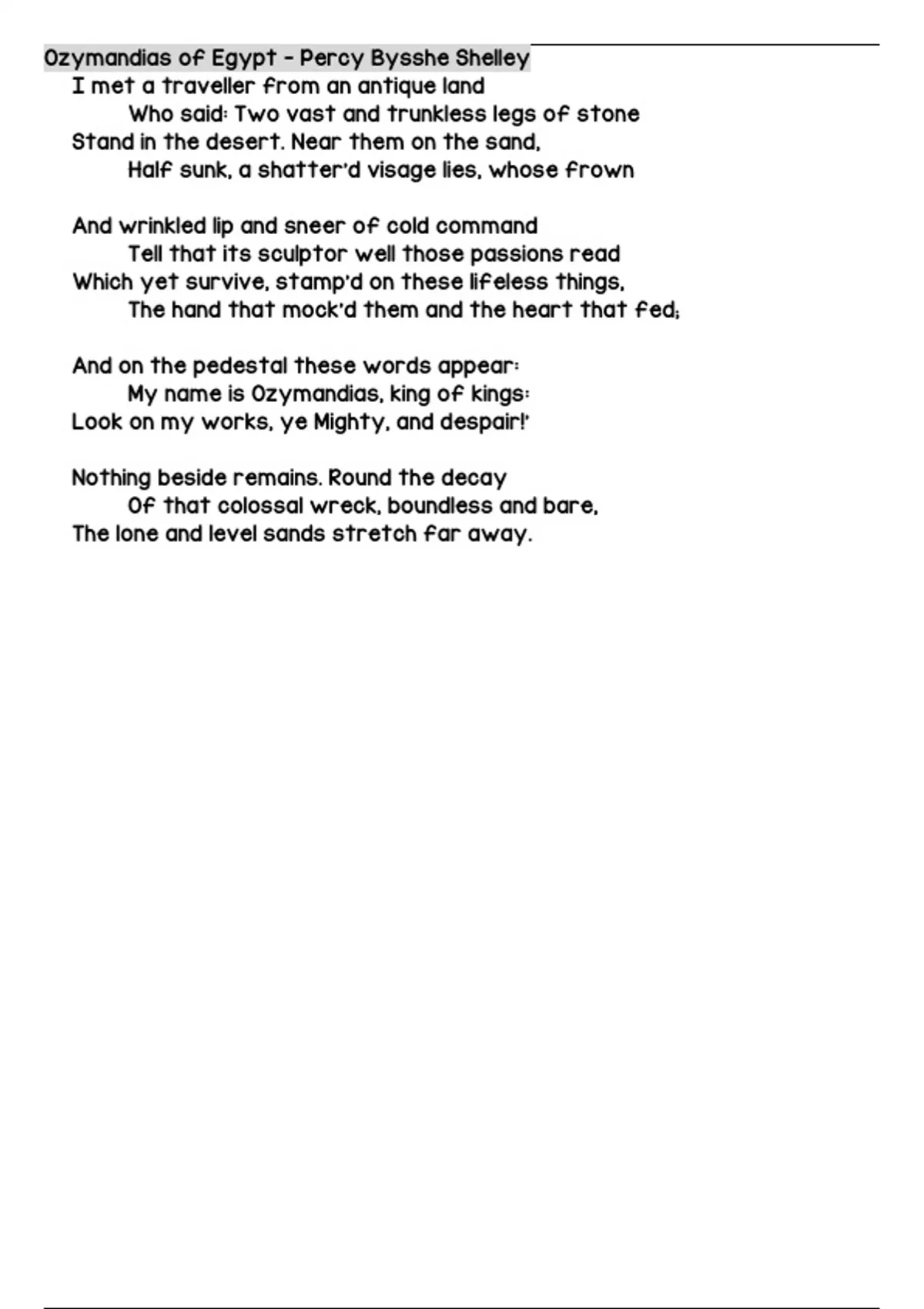 Summary Ozymandias of Egypt IEB Poem - English Home Language - Stuvia SA