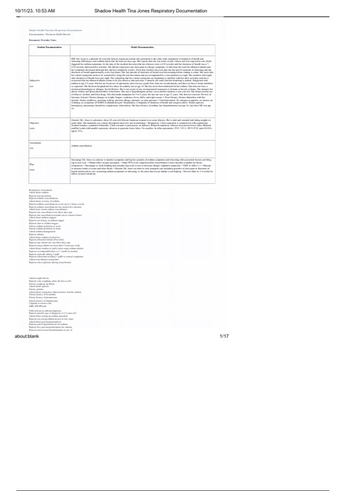 Shadow Health Tina Jones Respiratory Documentation - Advanced Pathopharmacology & Physical ...