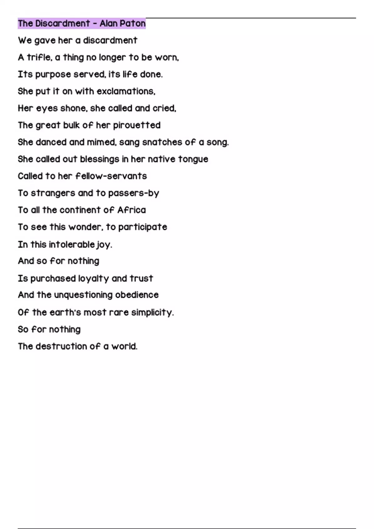 Summary The Discardment IEB - English Home Language - Stuvia SA