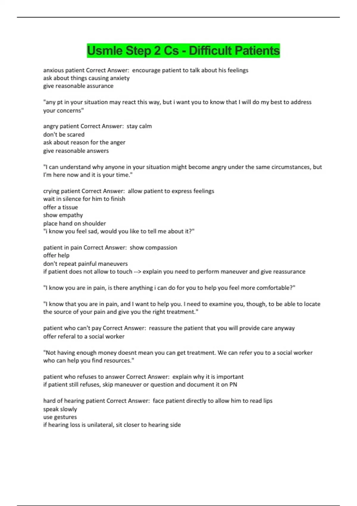 Usmle Step 2 Cs - Difficult Patients Latest Update 2023|2024 with ...