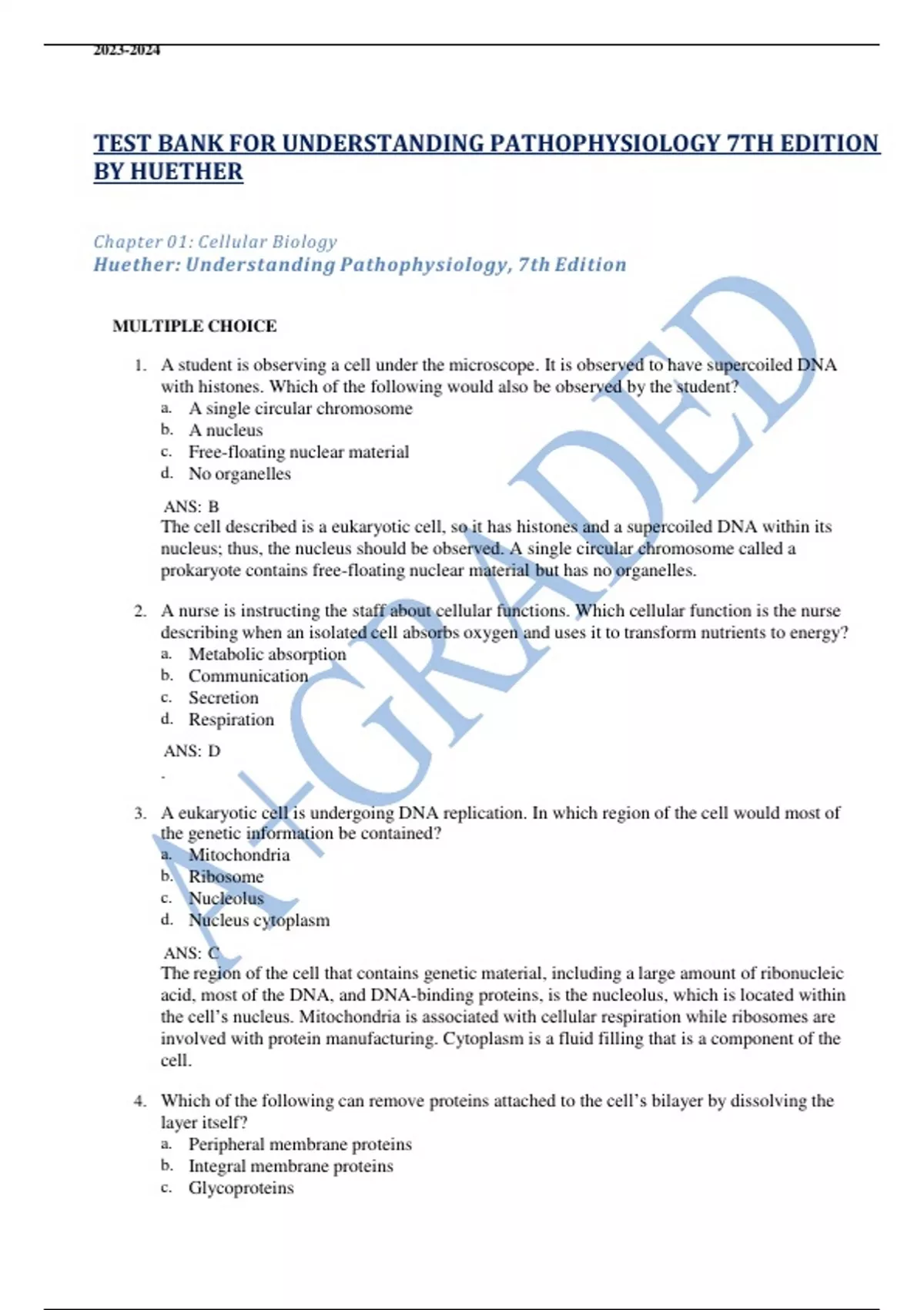 TEST BANK FOR UNDERSTANDING PATHOPHYSIOLOGY 7TH EDITION BY HUETHER ...