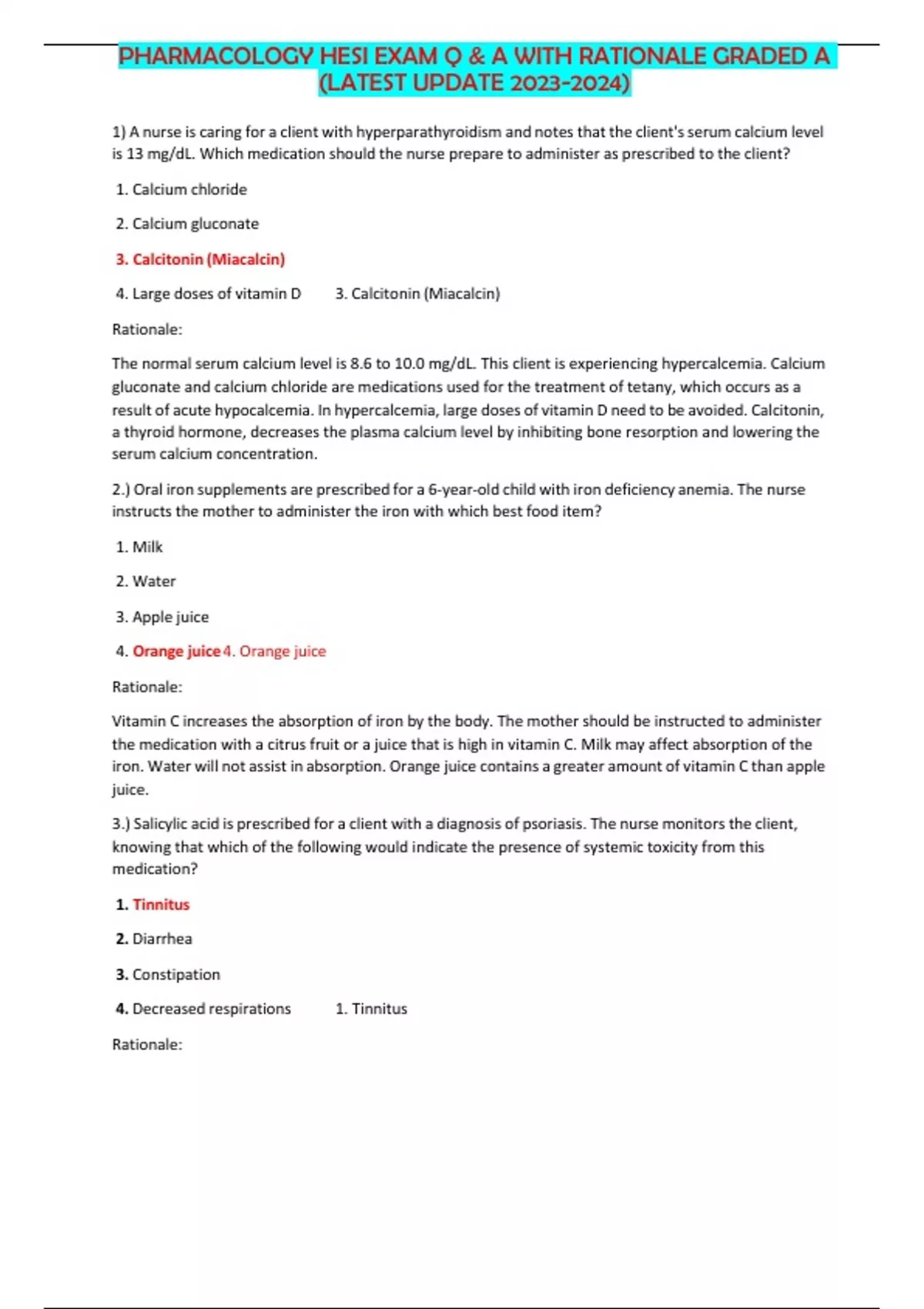 PHARMACOLOGY HESI EXAM Q & A WITH RATIONALE GRADED A (LATEST UPDATE ...