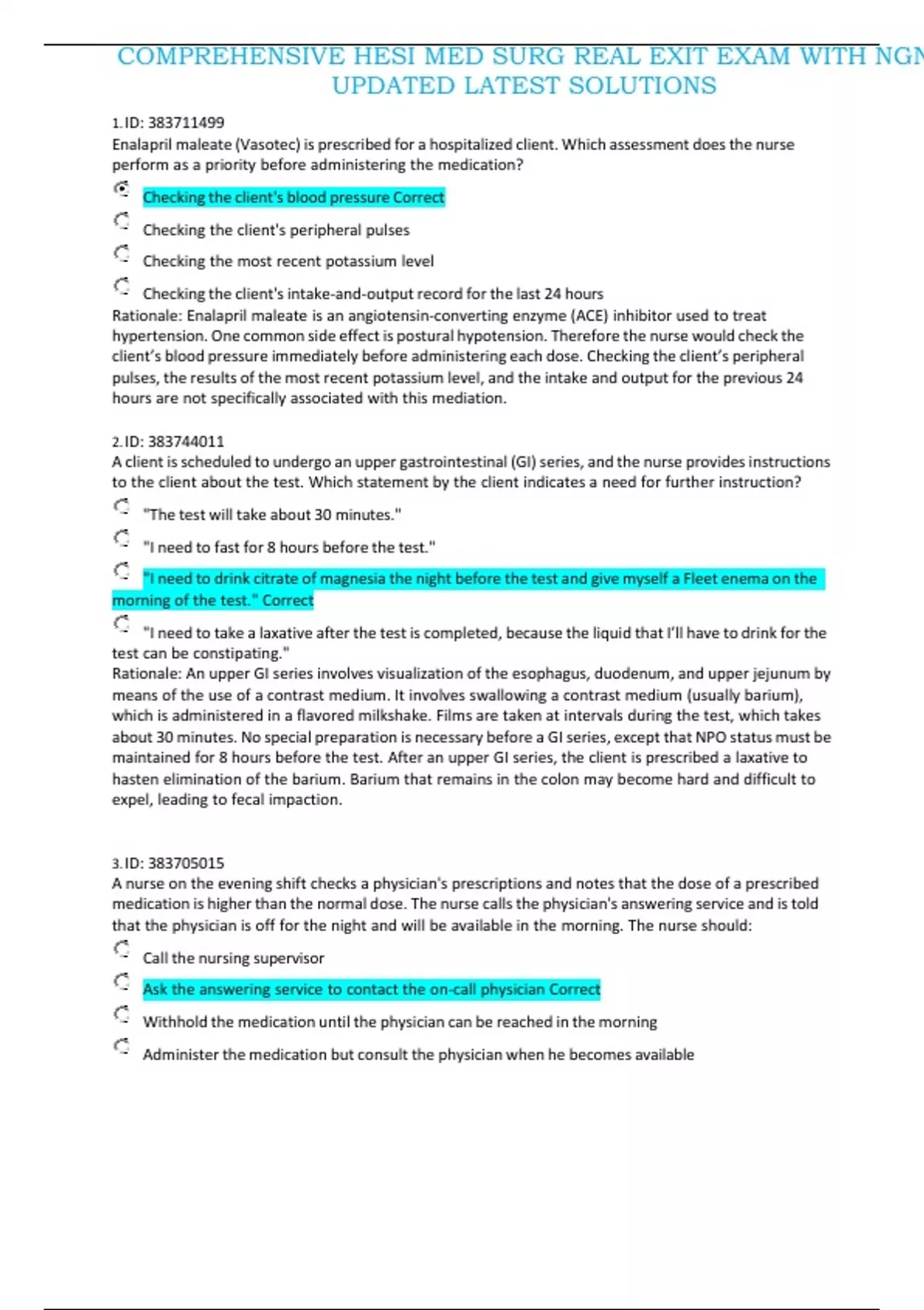 COMPREHENSIVE HESI MED SURG REAL EXIT EXAM WITH NGN UPDATED LATEST ...