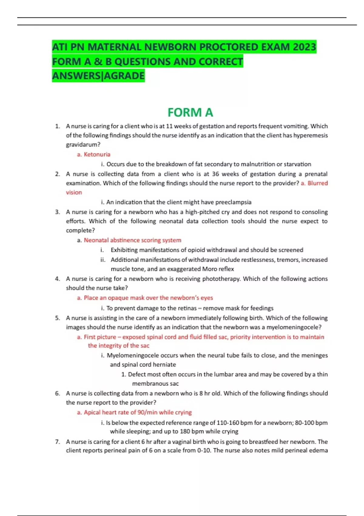 ATI Maternal Newborn 2023 Practice Form A and Form B (A - B) GRADED A+ ...