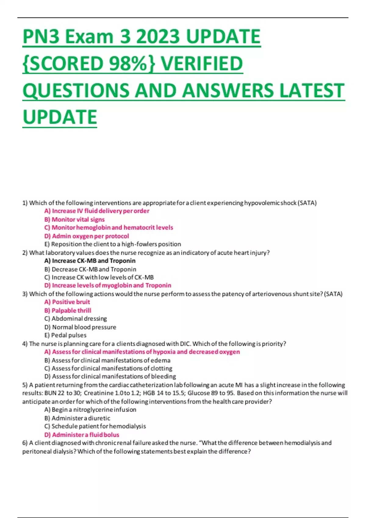 PN3 Exam 3 2023 UPDATE {SCORED 98%} VERIFIED QUESTIONS AND ANSWERS ...
