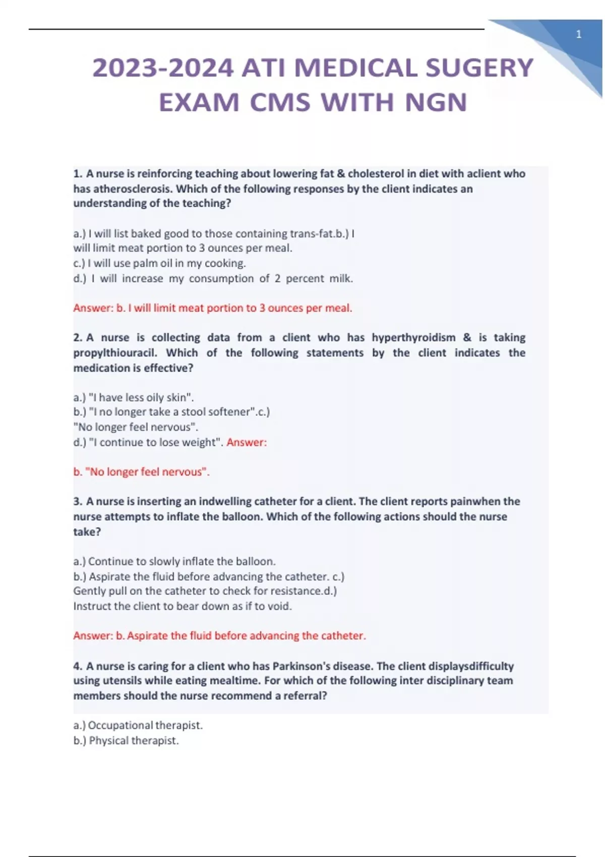 ATI MEDICAL SUGERY EXAM CMS WITH NGN DOWNLOAD TO SCORE A+ - 2023-2024 ...