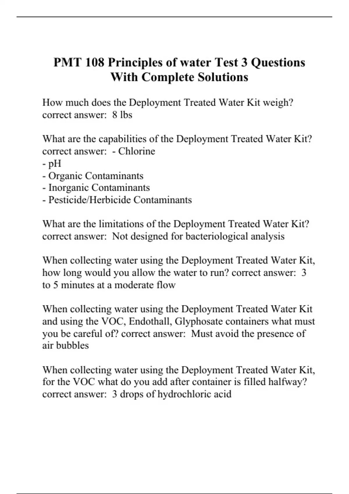 PMT 108 Principles of water Test 3 Questions With Complete Solutions ...