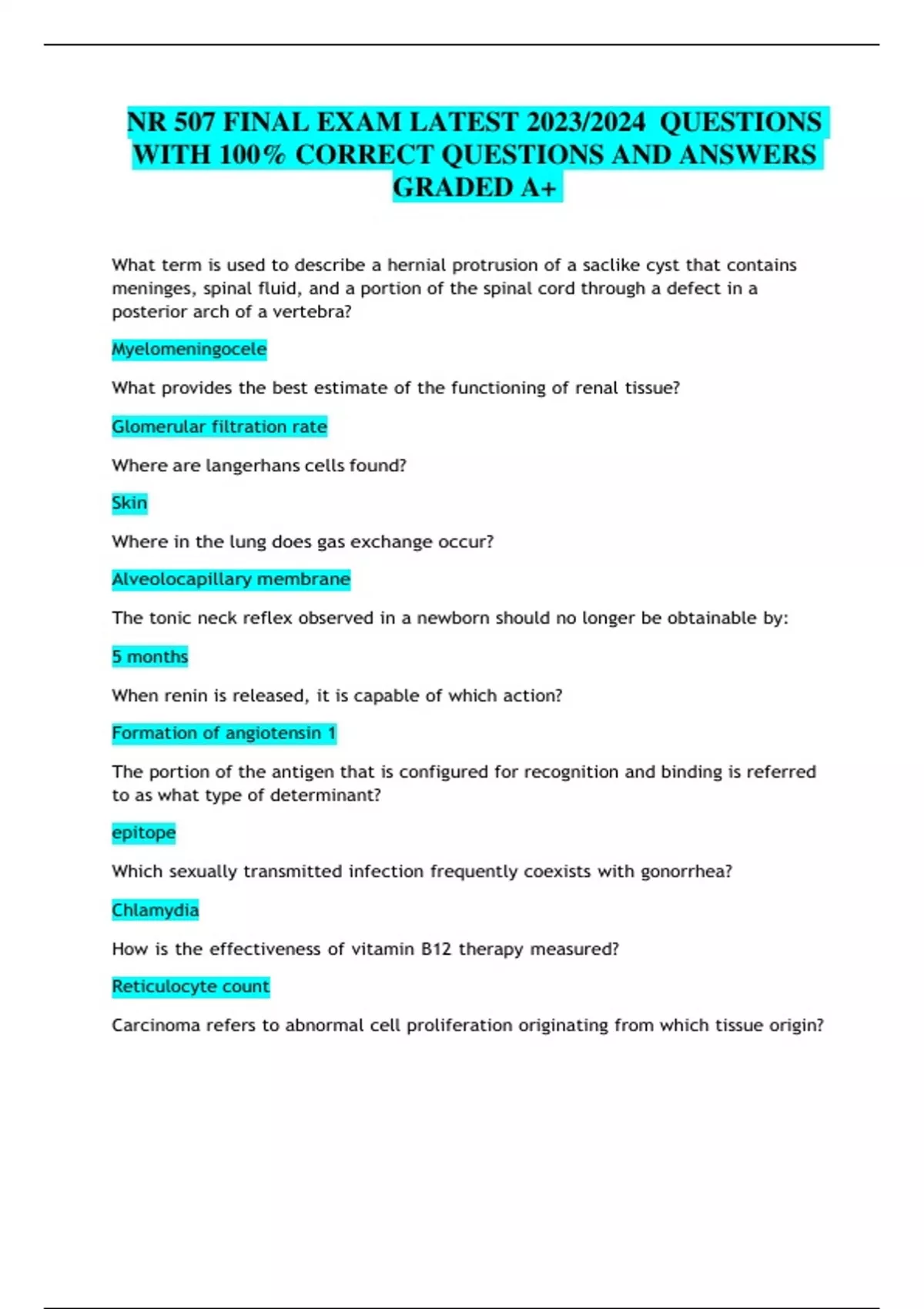 NR 507 FINAL EXAM LATEST 2023/2024 QUESTIONS WITH 100% CORRECT ...