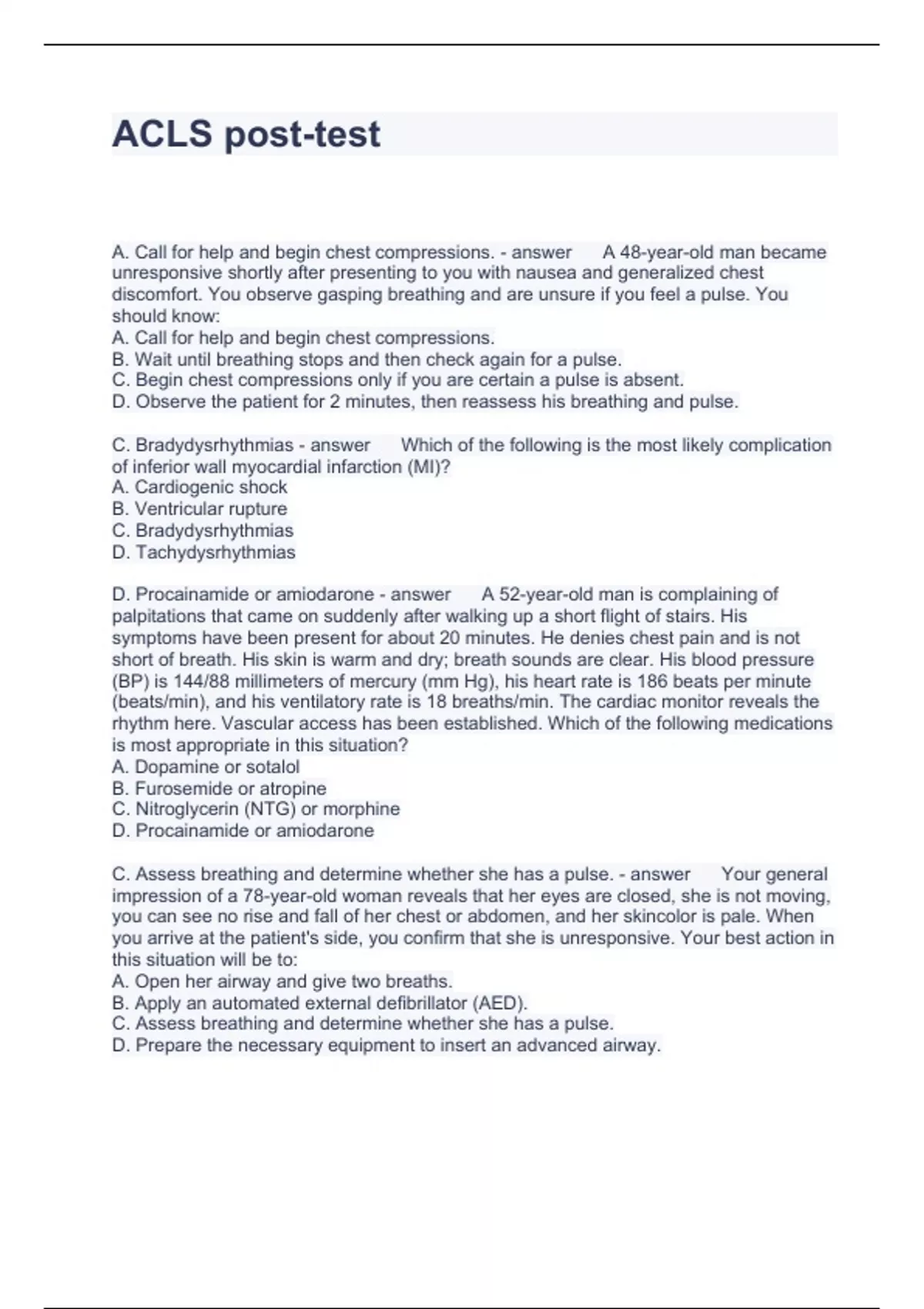 ACLS post-test Questions with rated solutions 2023 - Acls - Stuvia US
