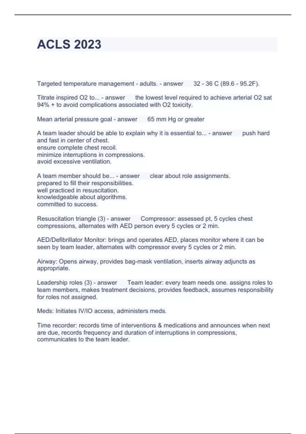 ACLS 2023 QUESTIONS AND ANSWERS GRADED A+ - Acls - Stuvia US