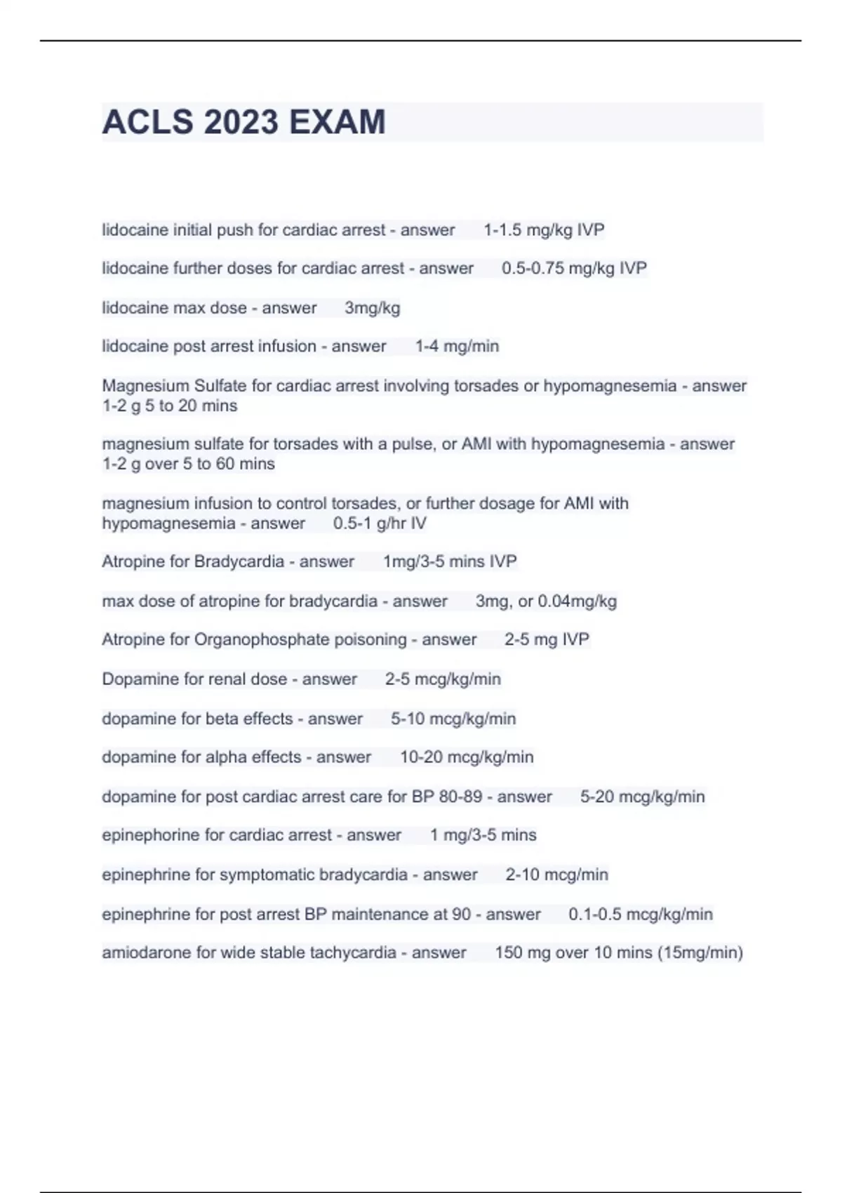 ACLS 2023 EXAM QUESTIONS WITH ACCURATE ANSWERS 2023 - Acls - Stuvia US