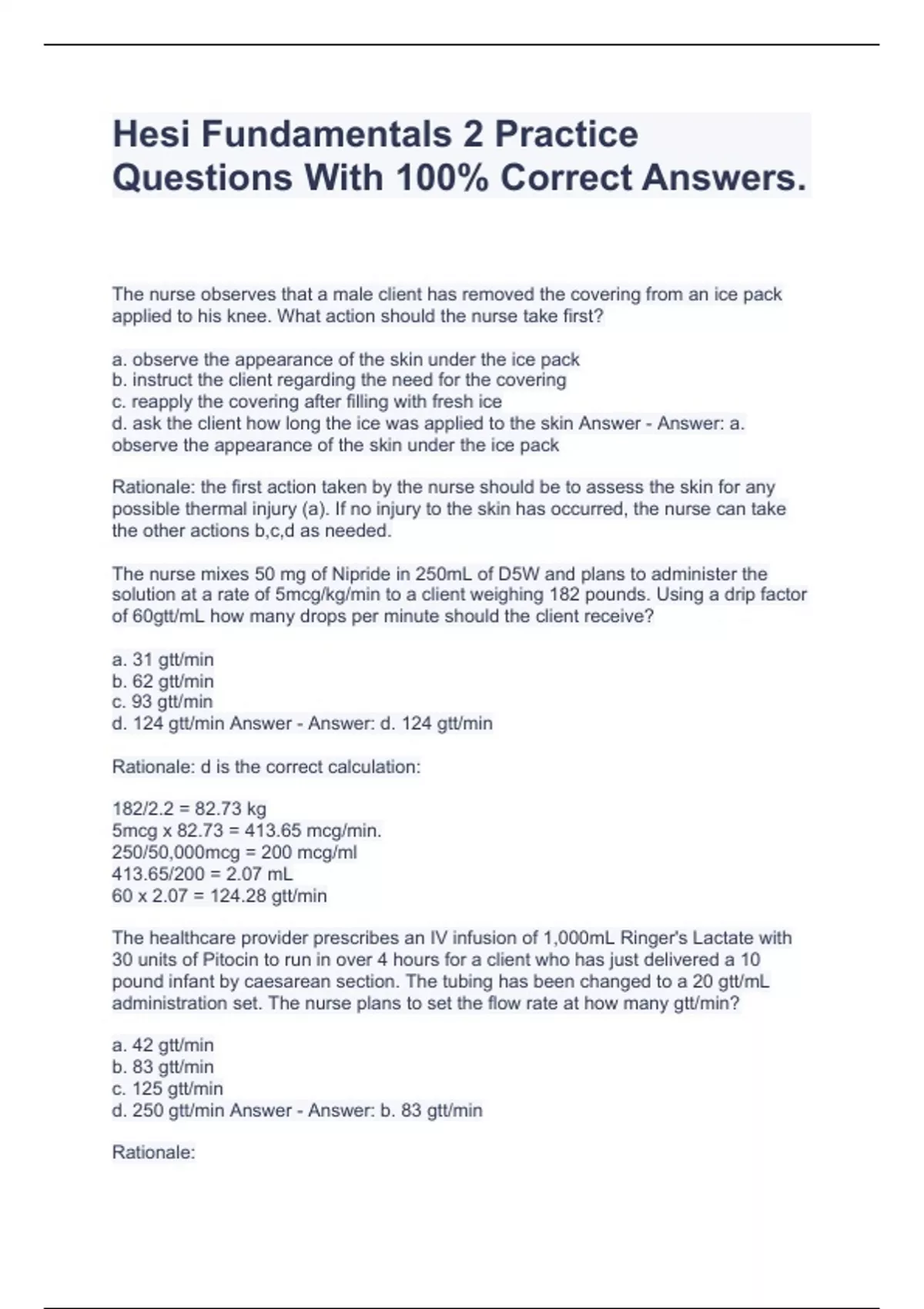 Hesi Fundamentals 2 Practice Questions With 100% Correct Answers ...
