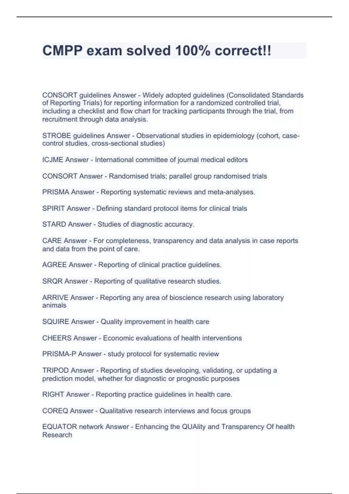 CMPP exam solved 100% correct!! - CMPP - Stuvia US