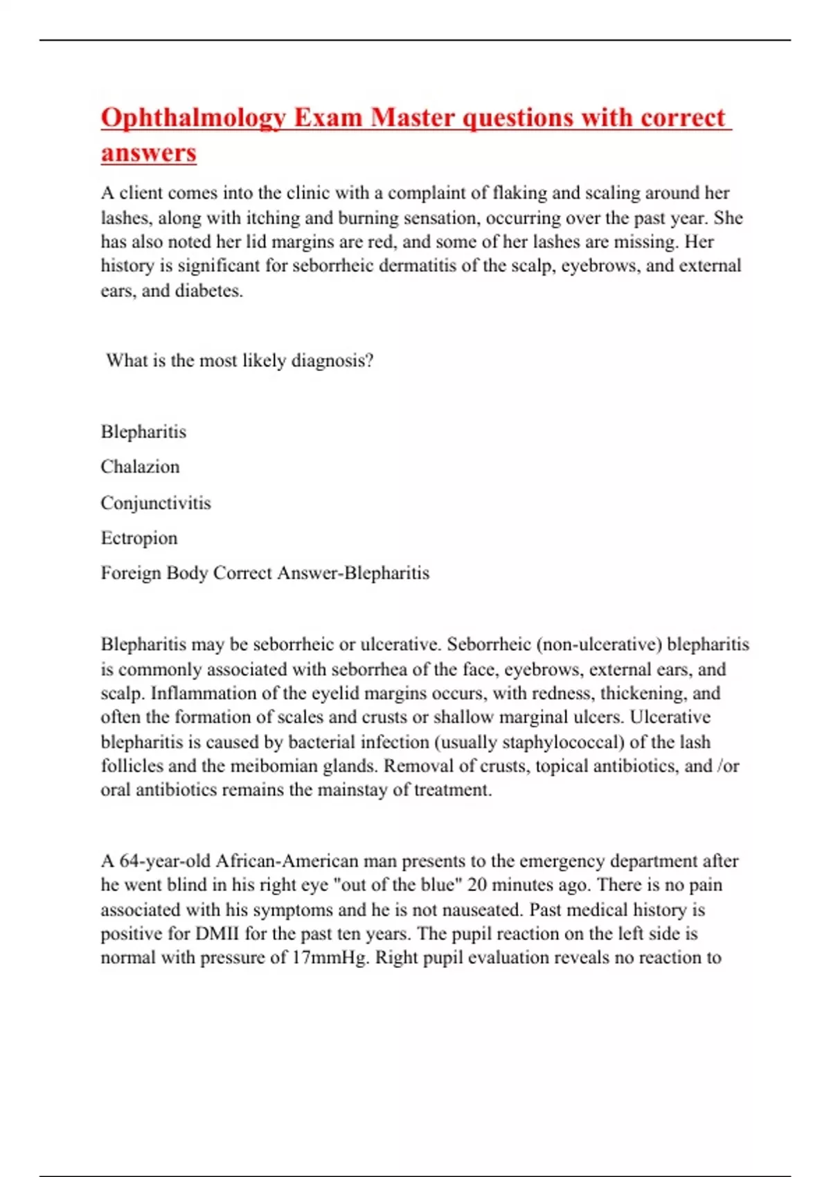 Ophthalmology Exam Master questions with correct answers ...