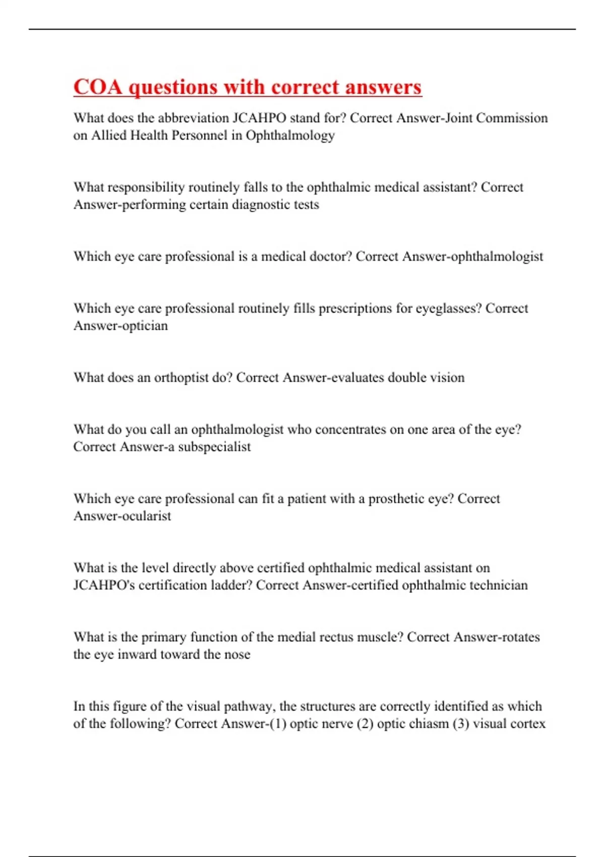 COA questions with correct answers - COA - Stuvia US