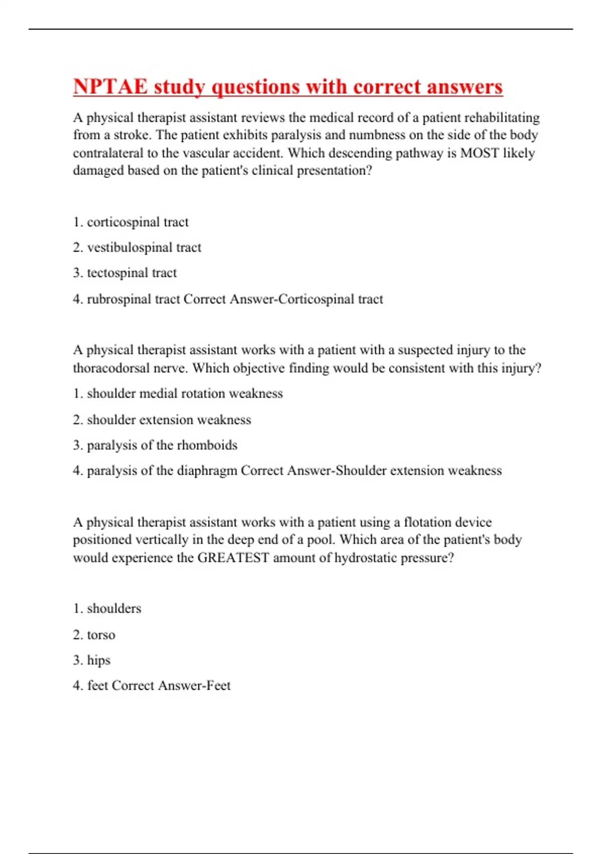 NPTAE study questions with correct answers - NPTAE - Stuvia US