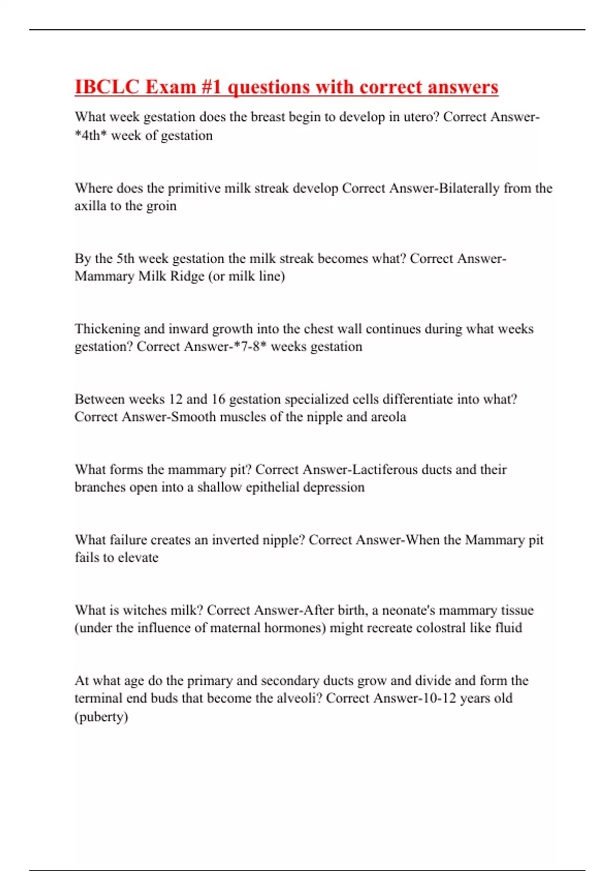 IBCLC Exam #1 questions with correct answers - IBCLC - Stuvia US