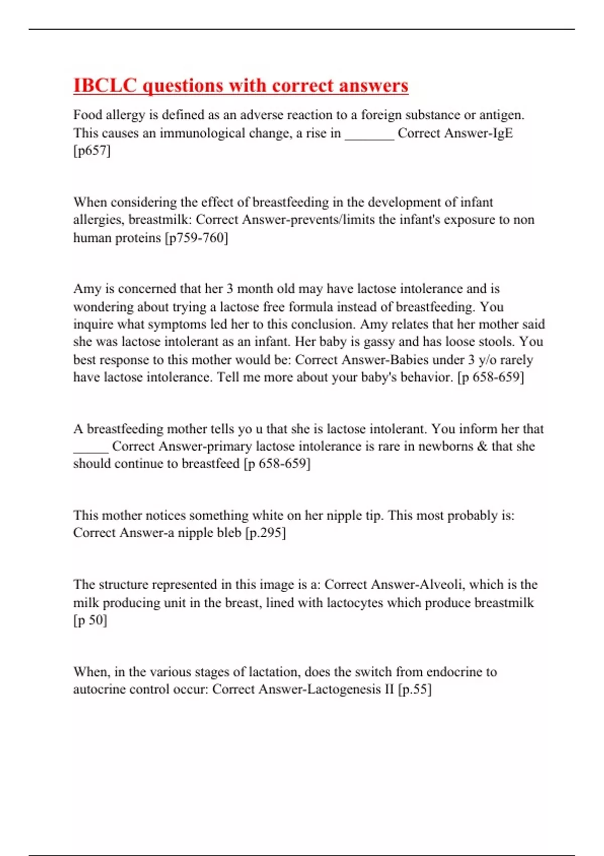 IBCLC questions with correct answers - IBCLC - Stuvia US