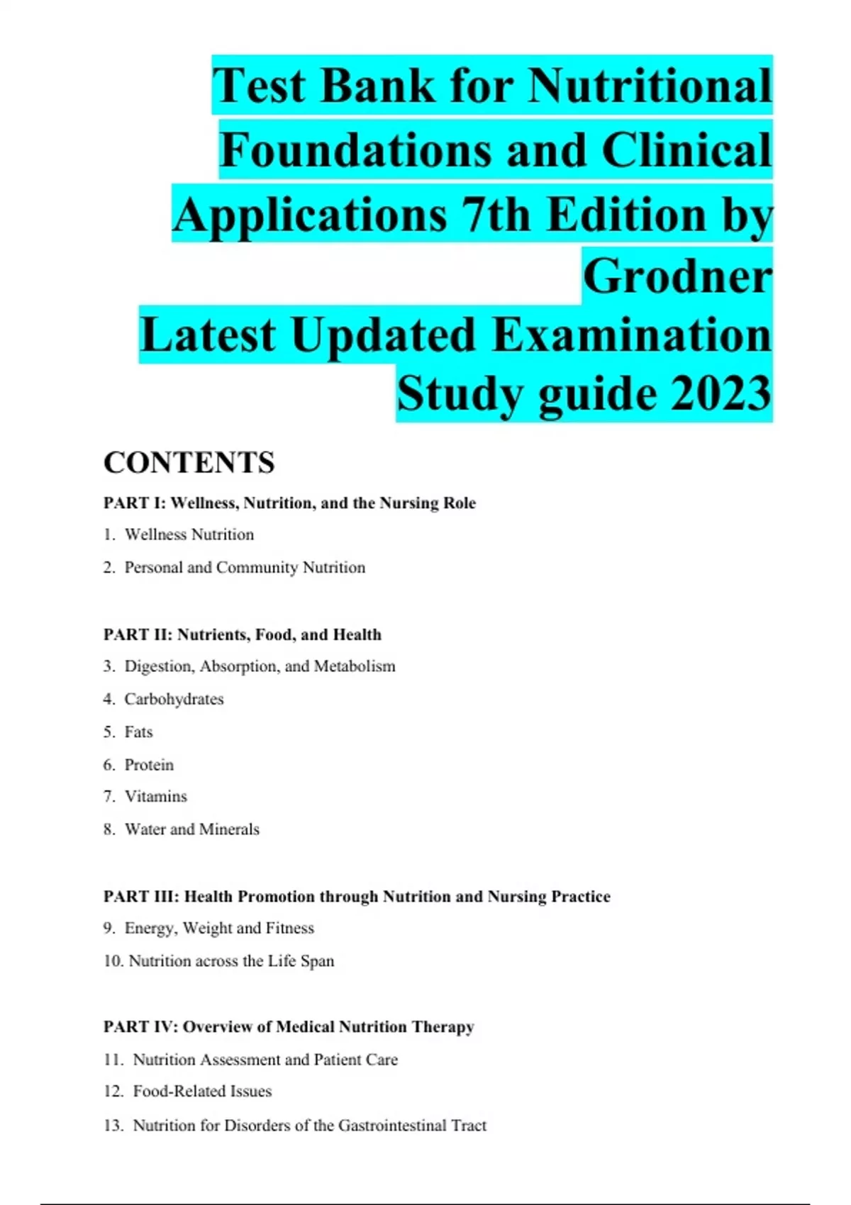 Test Bank for Nutritional Foundations and Clinical Applications 7th ...