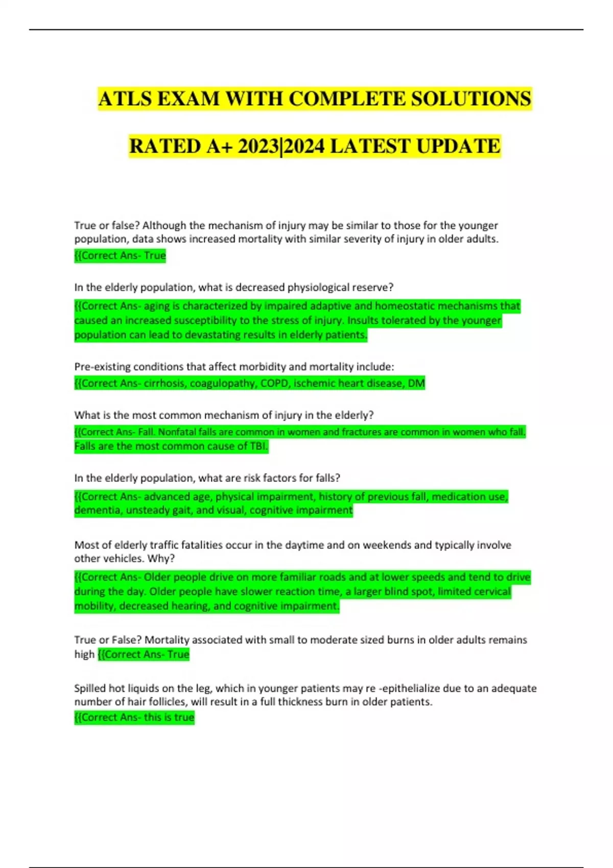 ATLS EXAM WITH COMPLETE SOLUTIONS RATED A+ 2023|2024 LATEST UPDATE ...