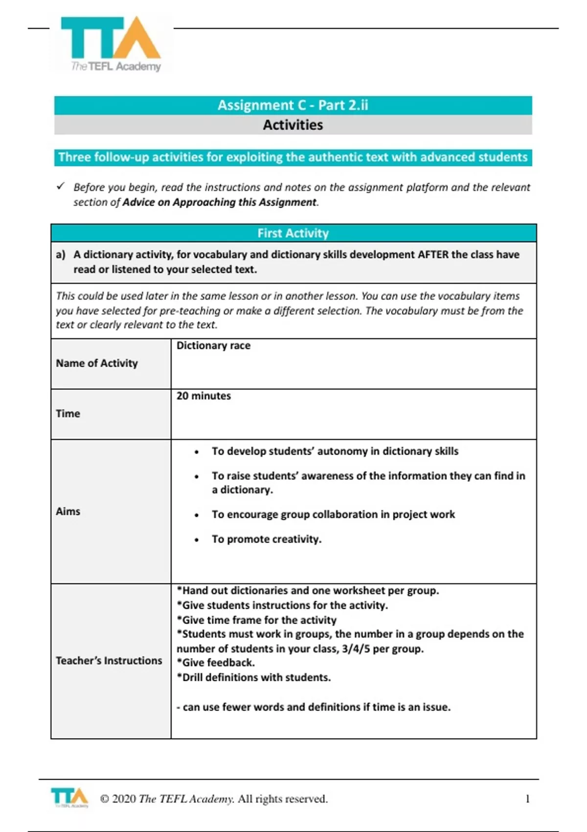 The TEFL Academy Assignment A-C - TEFL Academy Level 5 - Stuvia SA