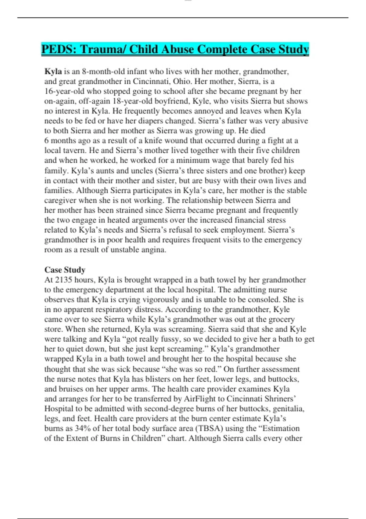 PEDS: Trauma/ Child abuse complete case study - PEDS: Trauma/ Child ...