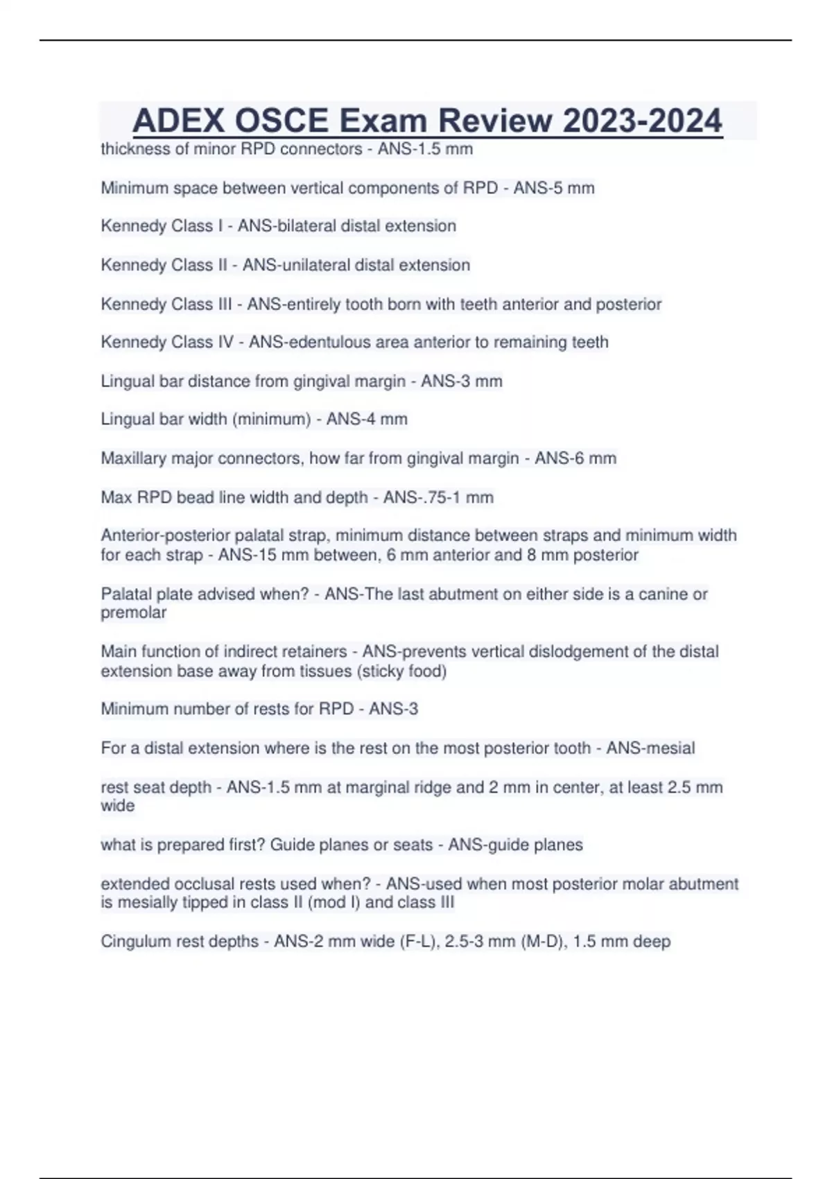 ADEX OSCE Exam Review - ADEX OSCE - Stuvia US