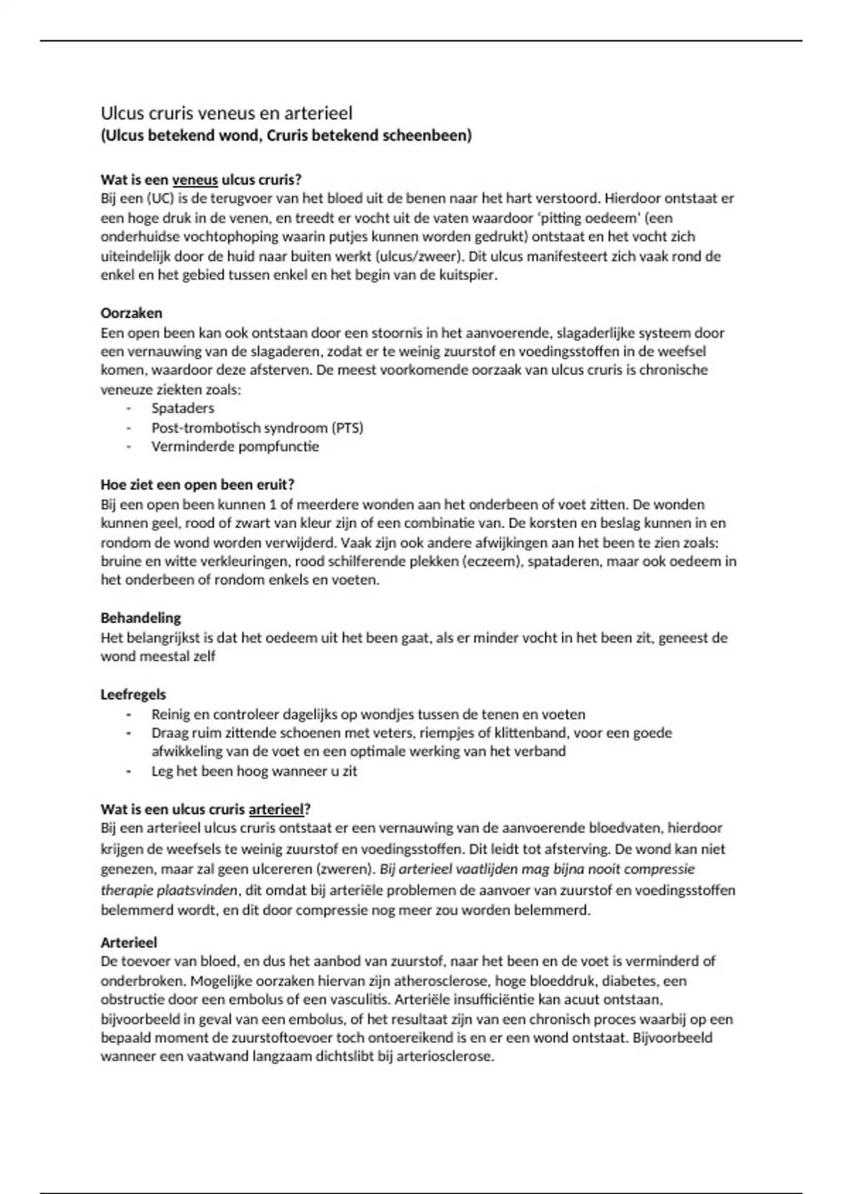 Samenvatting Ulcus cruris aterieel en veneus - Anatomie & Fysiologie ...
