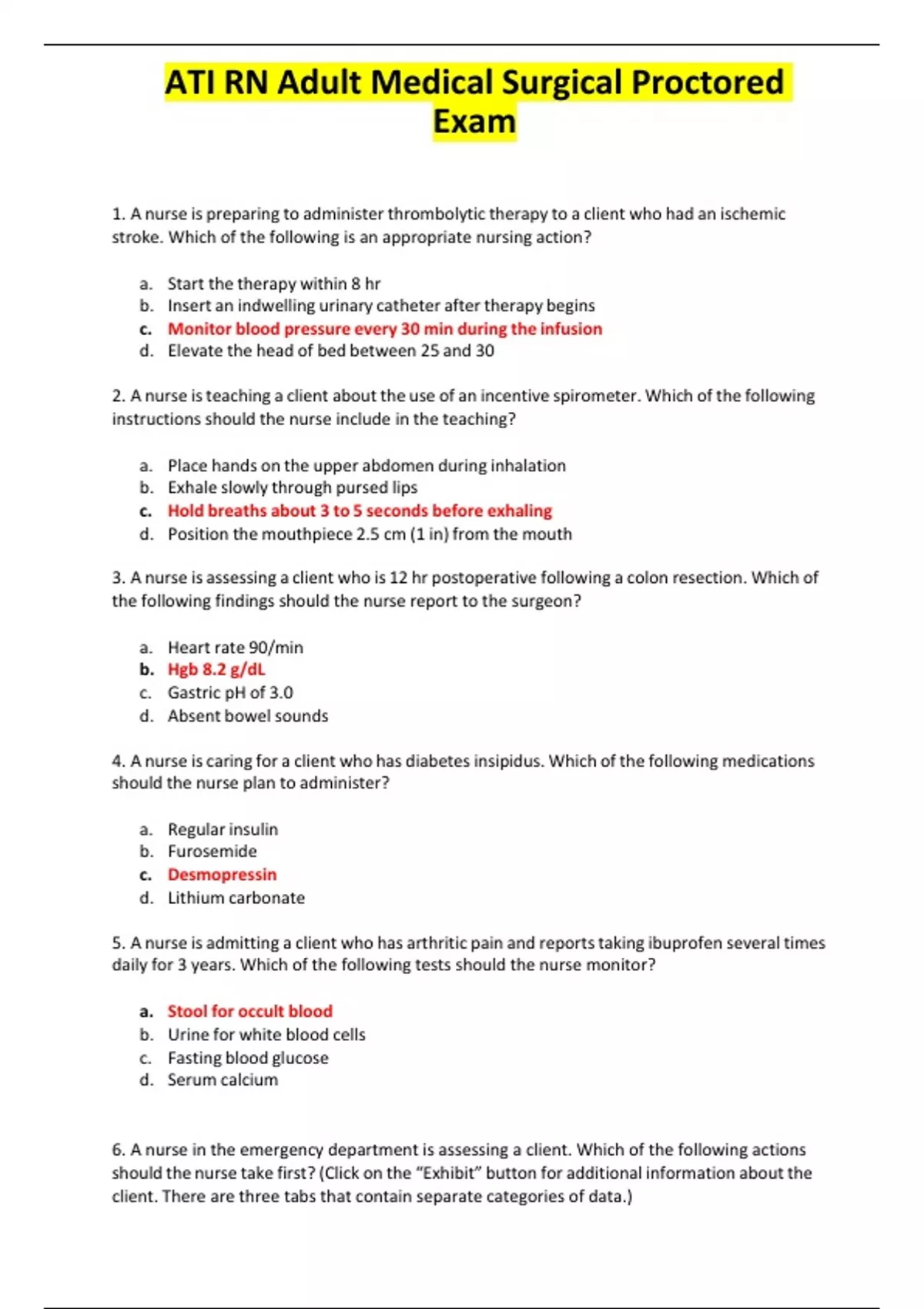 ATI RN Adult Medical Surgical Proctored Exam|Latest Practice Exam ...