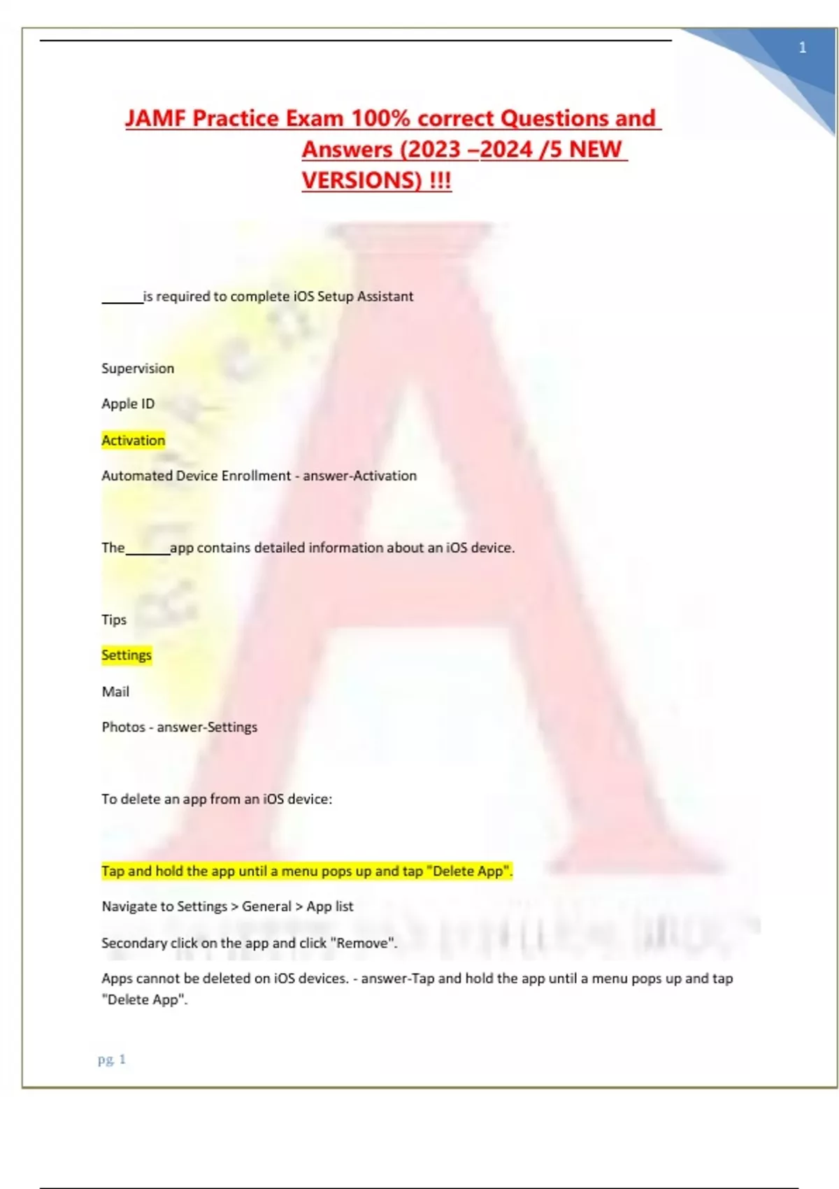 JAMF Practice Exam 100% correct Questions and Answers (2023 – 2024 /5 ...