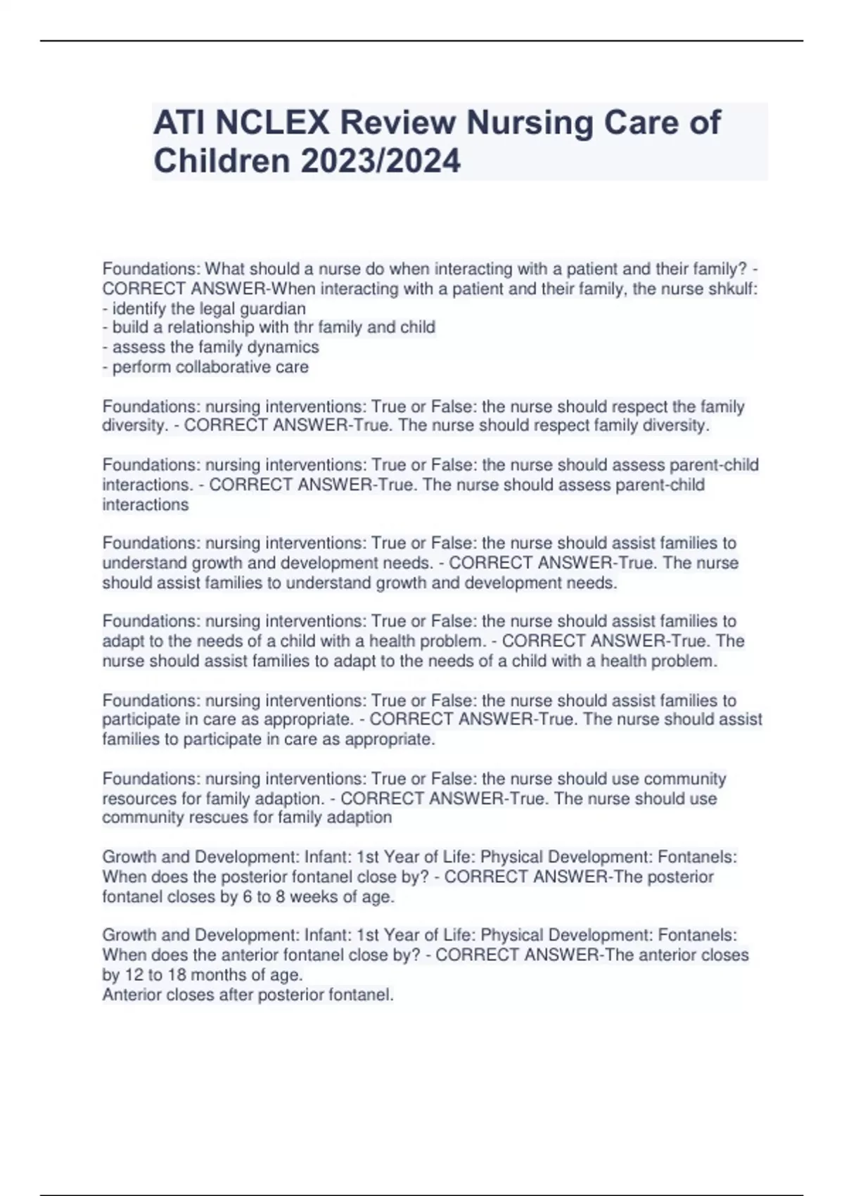 ATI NCLEX Review Nursing Care of Children 2023/2024 - ATI RN NURSING ...