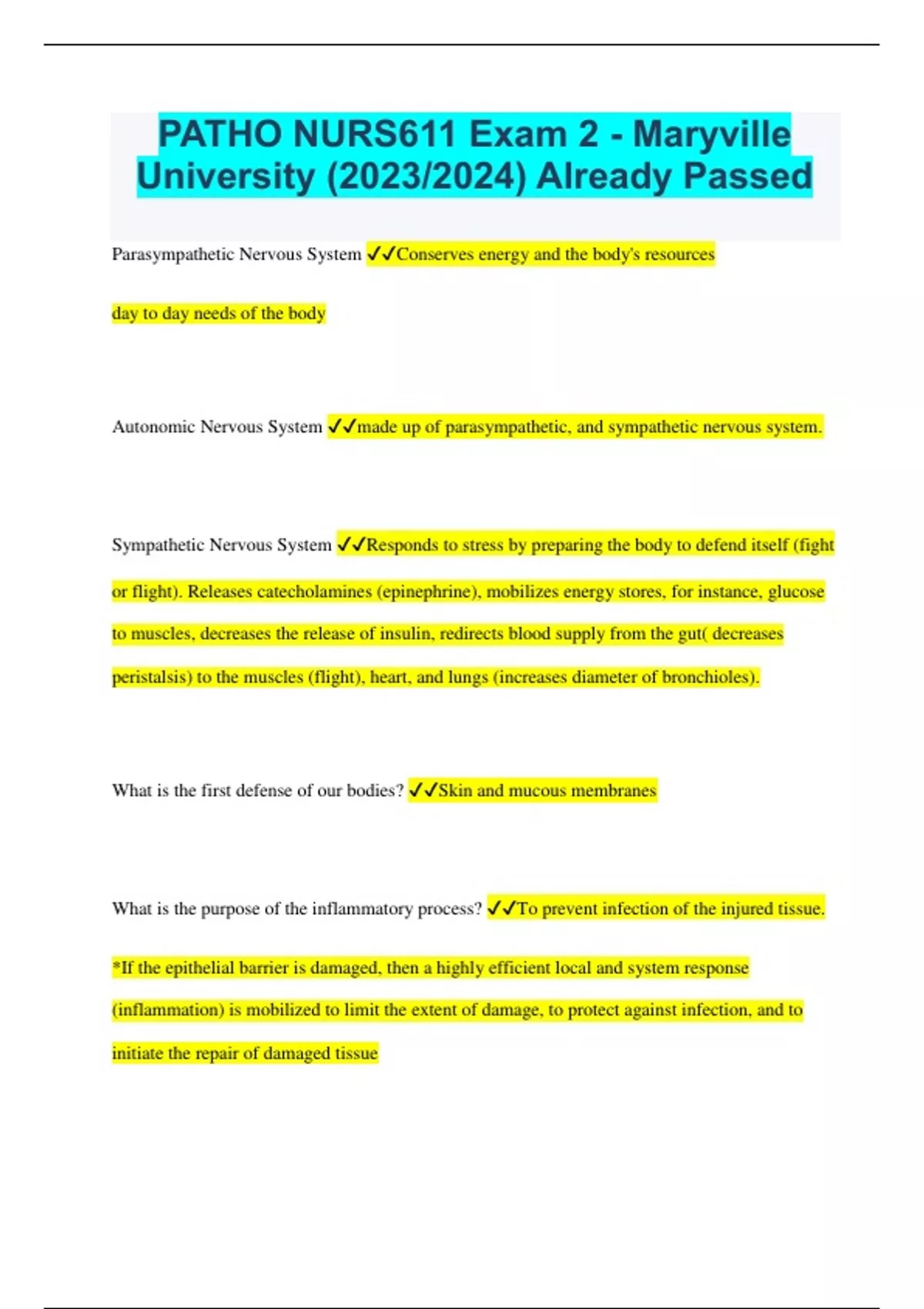 PATHO NURS611 Exam 2 - Maryville University (2023/2024) Already Passed ...