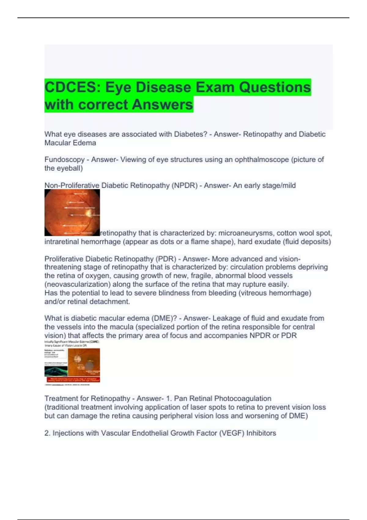 CDCES Eye Disease Exam Questions with correct Answers - CDCES - Stuvia US