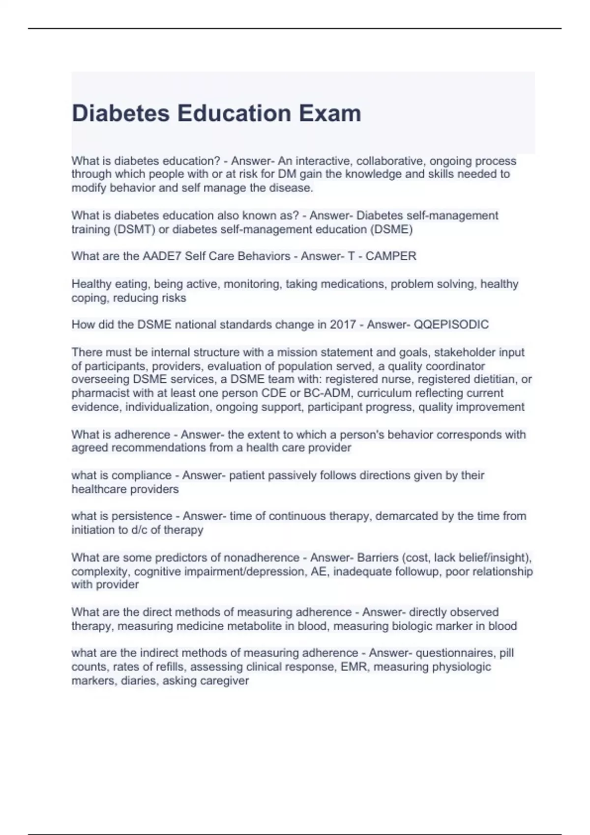 Diabetes Education Exam Questions with correct Answers - APha Diabetes ...