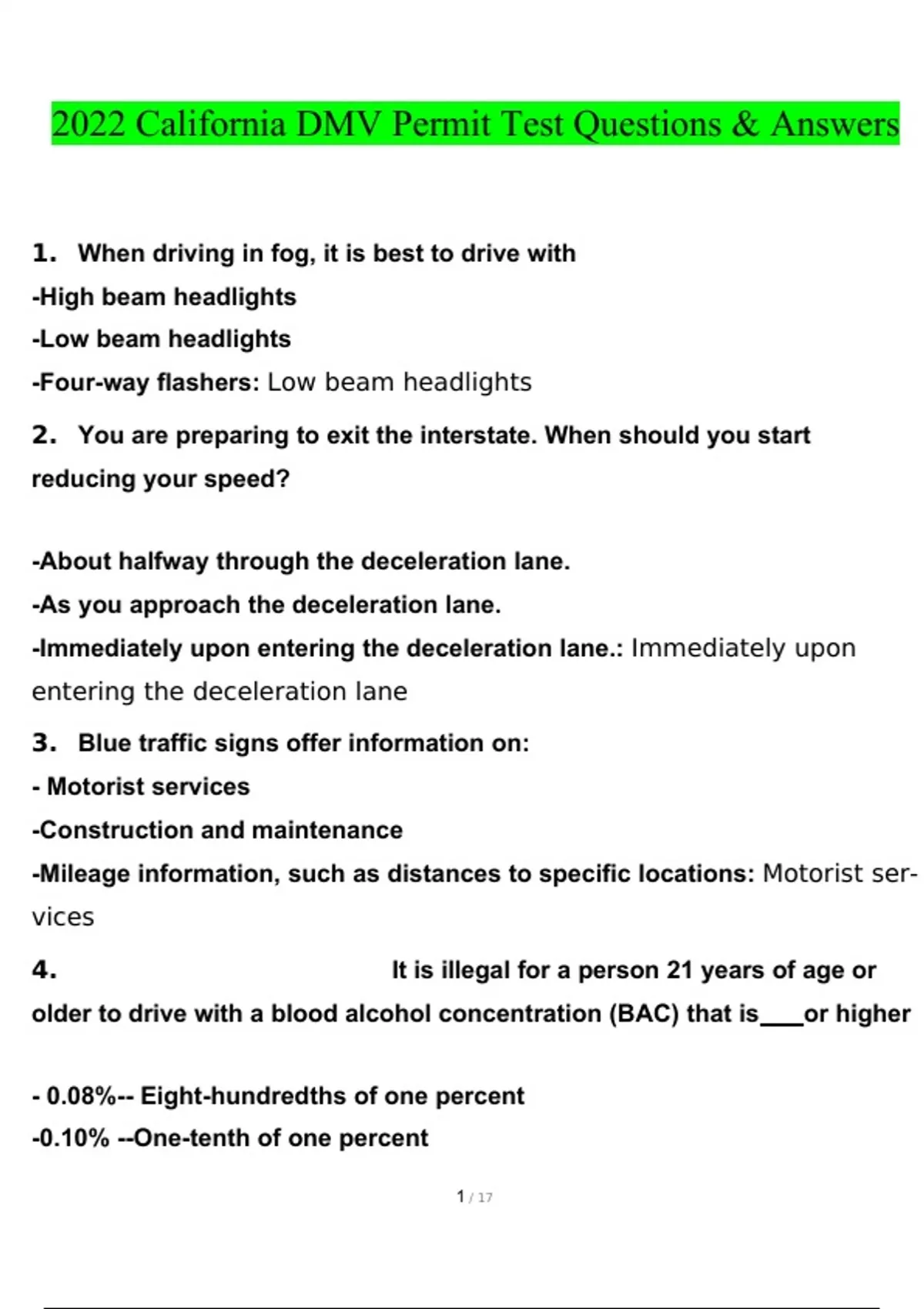 California DMV Permit Test Questions With Complete Solutions - DMV ...
