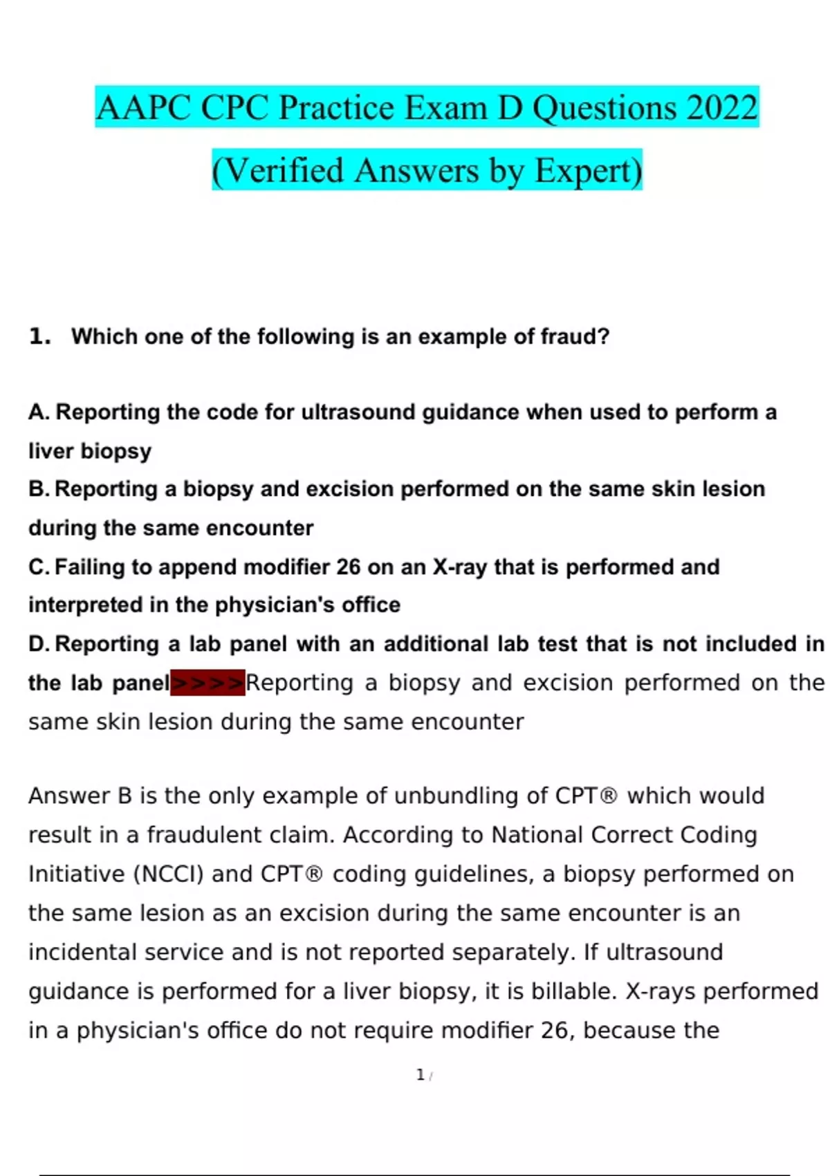 AAPC CPC Practice Exam D questions with complete solutions - AAPC CPC - Stuvia US