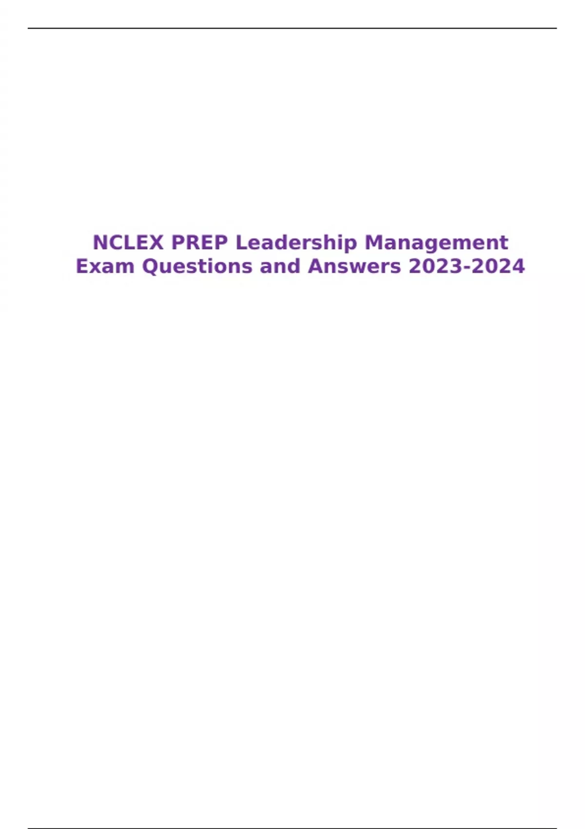 NCLEX PREP Leadership Management Exam Questions and Answers - Nclex ...
