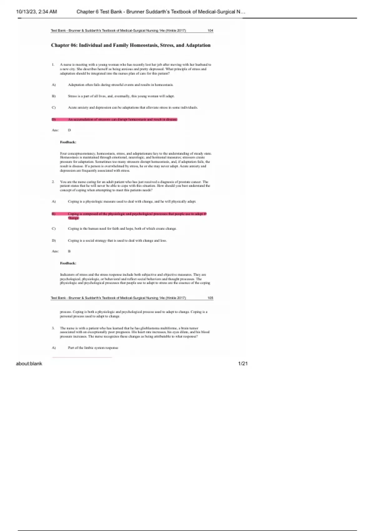 Chapter 6 Test Bank - Brunner Suddarth’s Textbook of Medical-Surgical ...