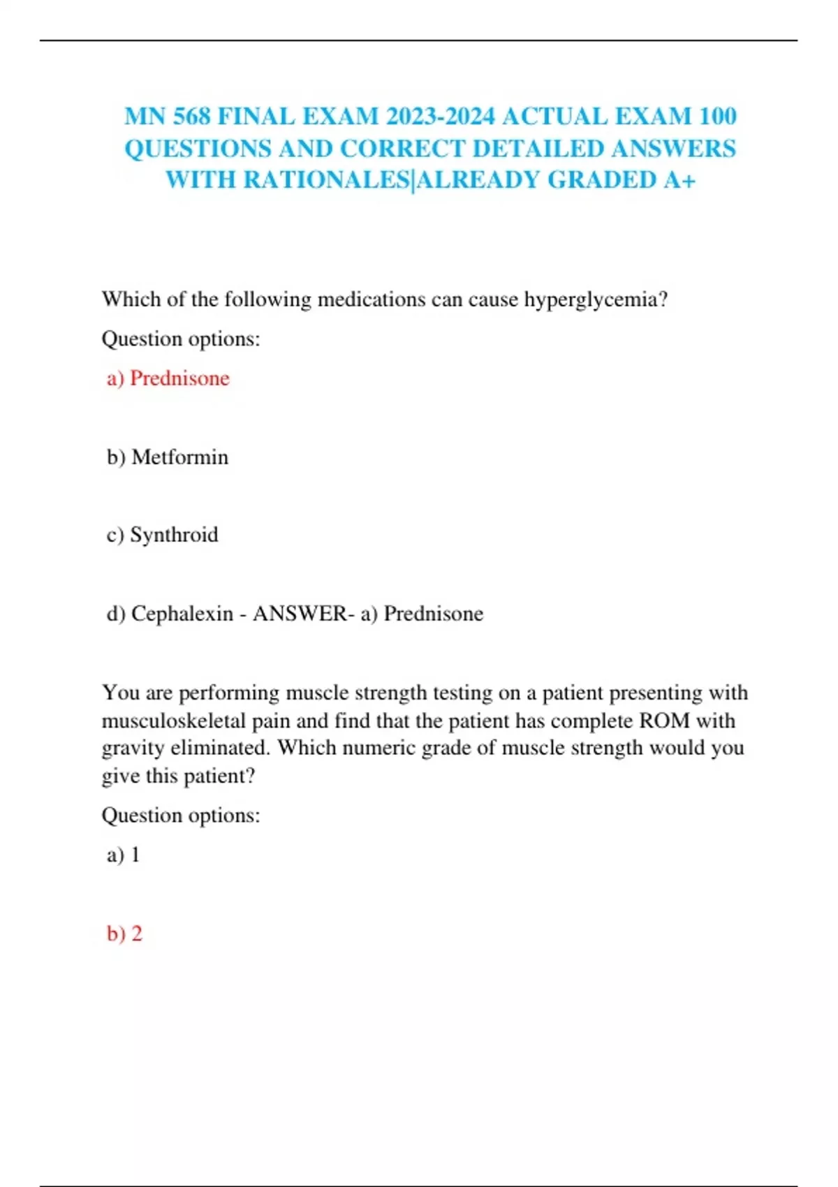 MN 568 FINAL EXAM ACTUAL EXAM 100 QUESTIONS AND CORRECT DETAILED ...