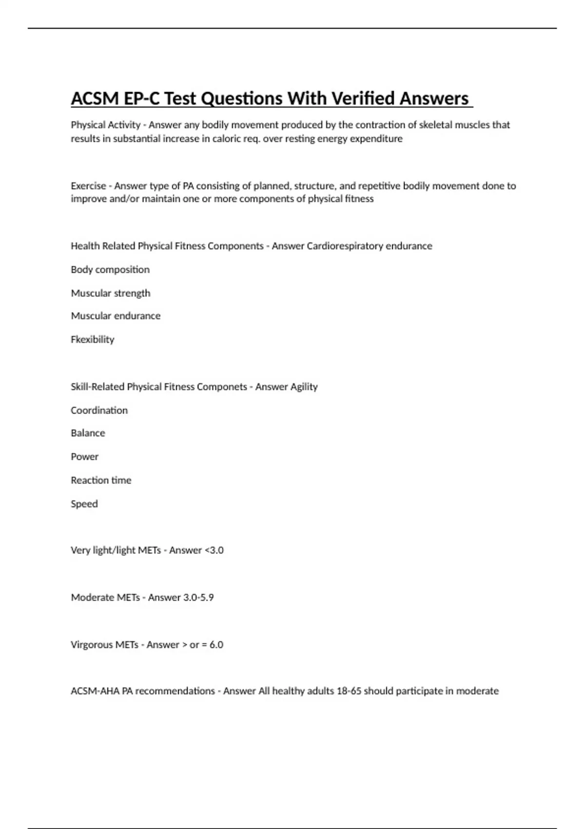 ACSM EP-C Test Questions With Verified Answers - ACSM EP-C - Stuvia US